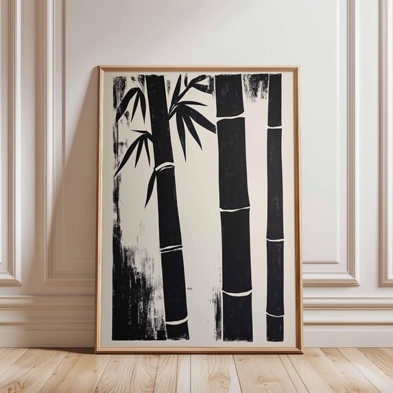 Minimalist Bamboo Poster Black Ink Botanical Wall Art Japanese Zen ...