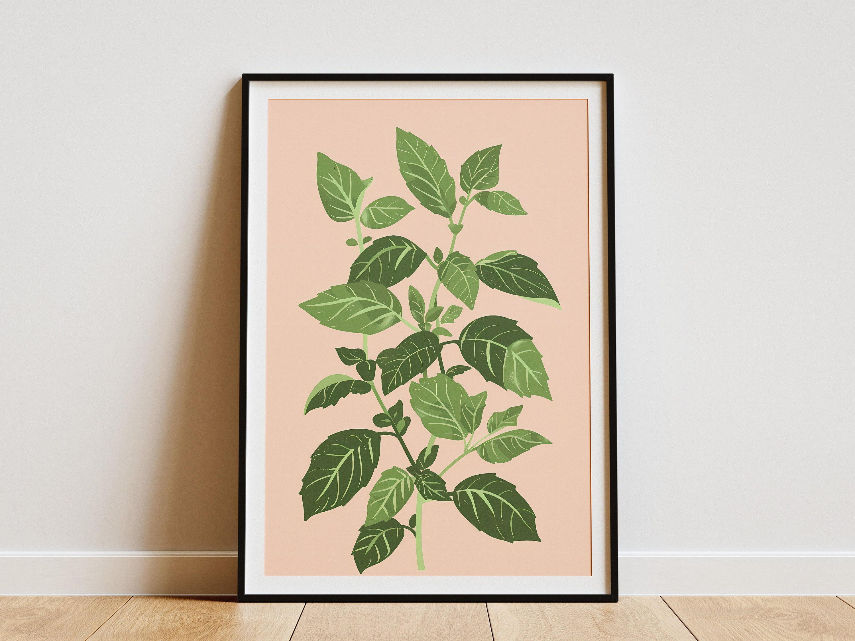 Minimalist Basil Leaf Print Botanical Wall Art Kitchen Decor Green ...