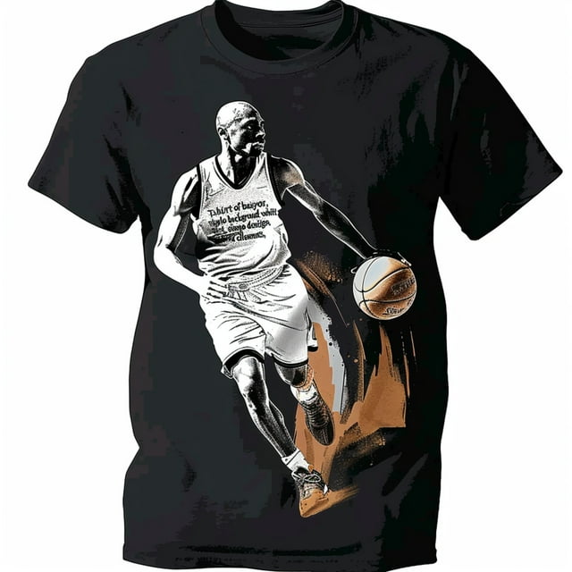 Minimalist Basketball Player Design on Black Tee White & Brown Palette ...