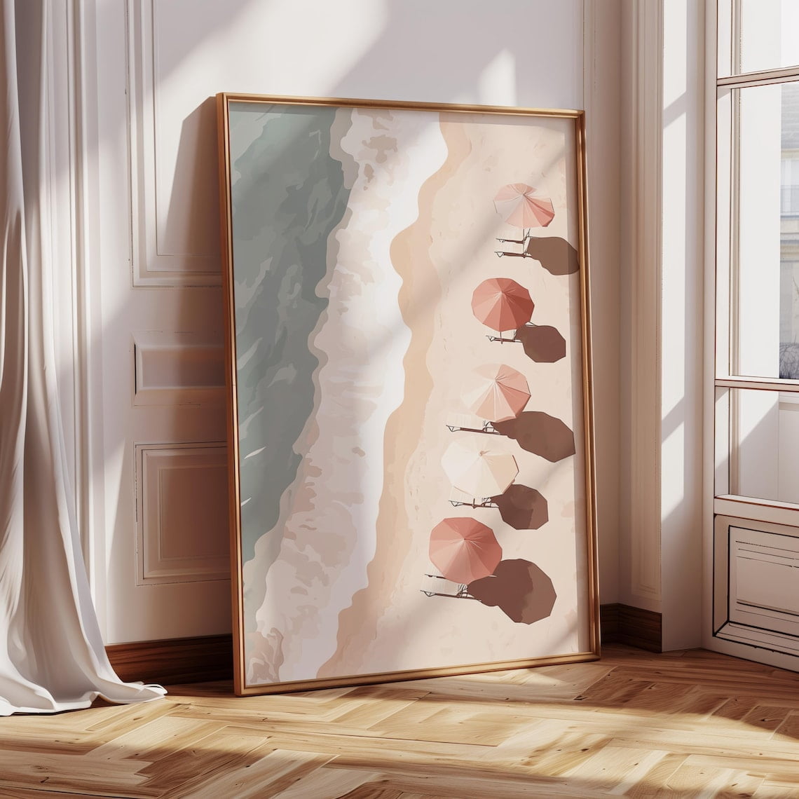 Minimalist Beach Poster, Aerial View, Warm Tones UNFRAMED Poster, Wall ...