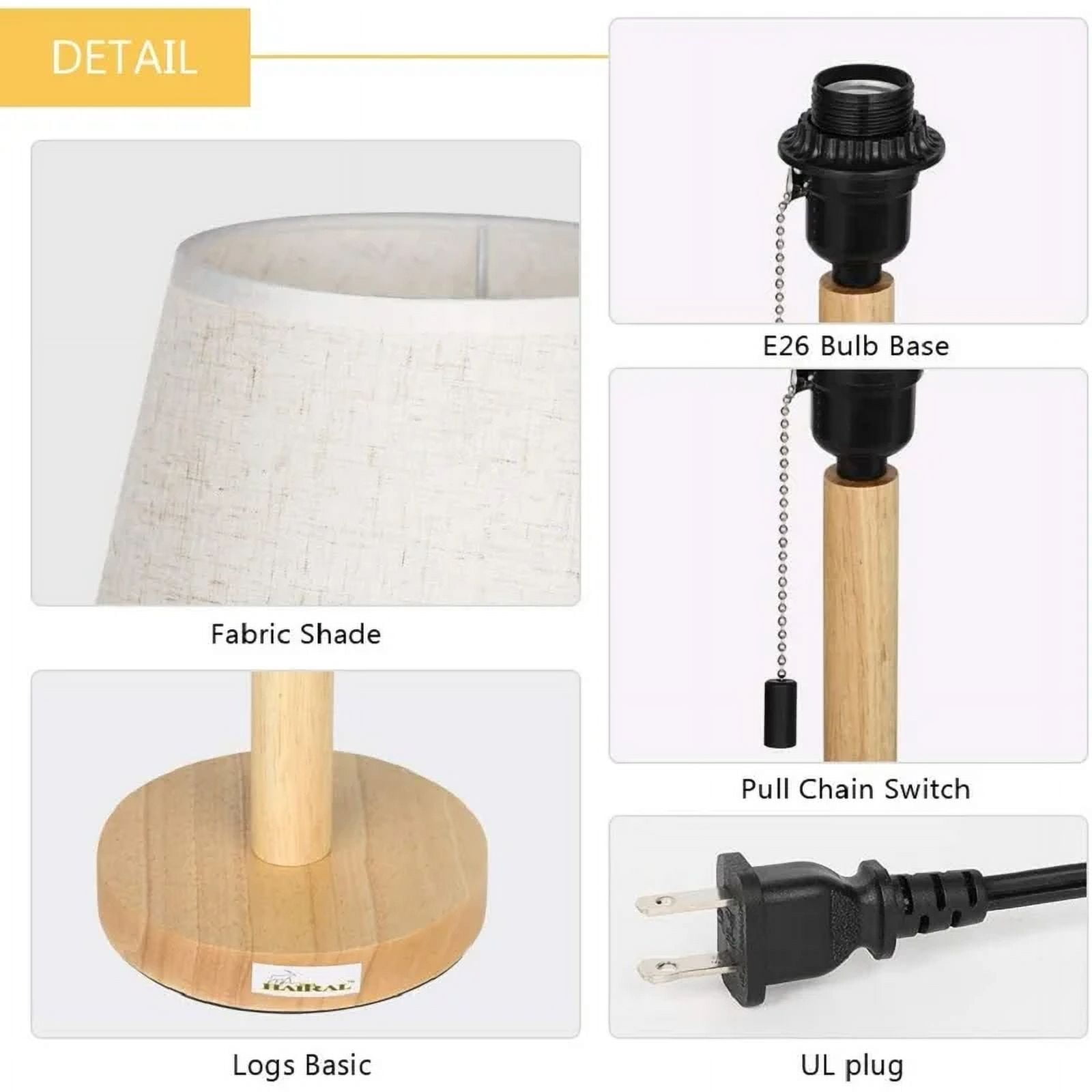 Minimalist Bedside Lamp, Zipper Lamp, Wooden Log Base and Linen Fabric ...