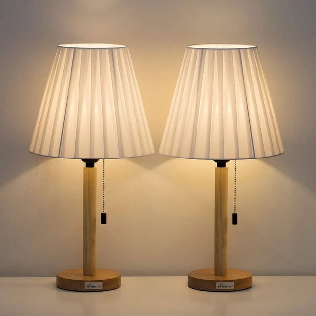 Minimalist Bedside Lamp with Log Base and Linen Fabric Shade, Table ...