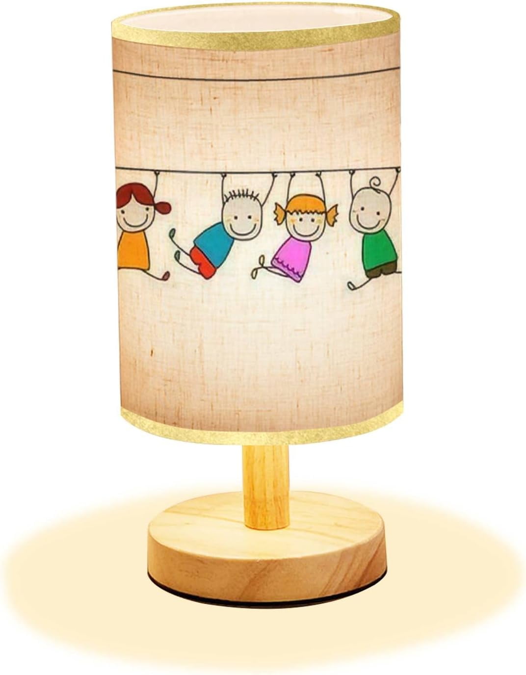 Minimalist Bedside Table Lamp Happy Kids with Banner Wood Nightstand ...