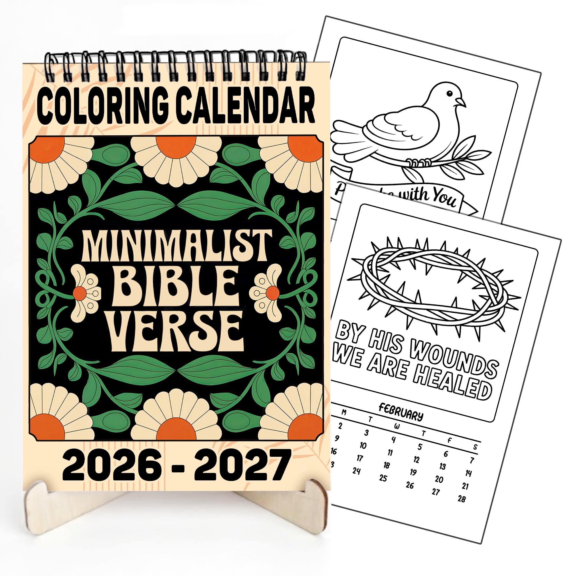 Minimalist Bible Verse Coloring Desk Calendar 2026–2027, A5 Wooden ...