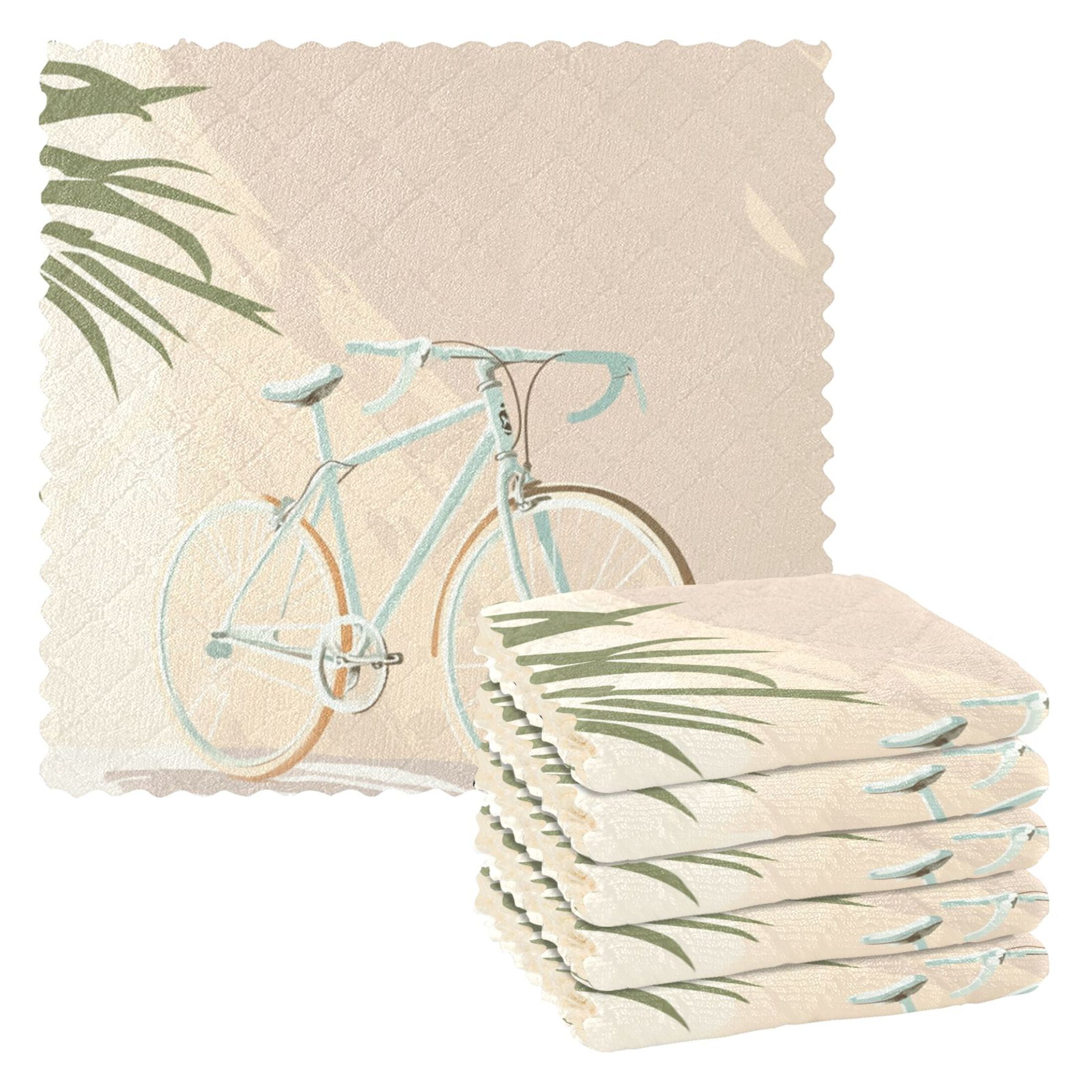 Minimalist Bike Pattern 6 Pack Kitchen Cleaning Cloths 11'' x 11'', Super Absorbent, Soft Double ...