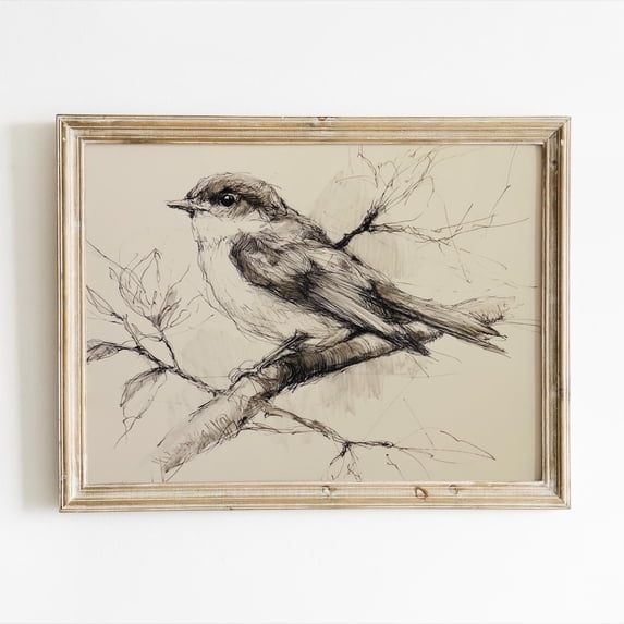 Minimalist Bird Ink Sketch Wall Art, Unframed Canvas Size 16x24 ...
