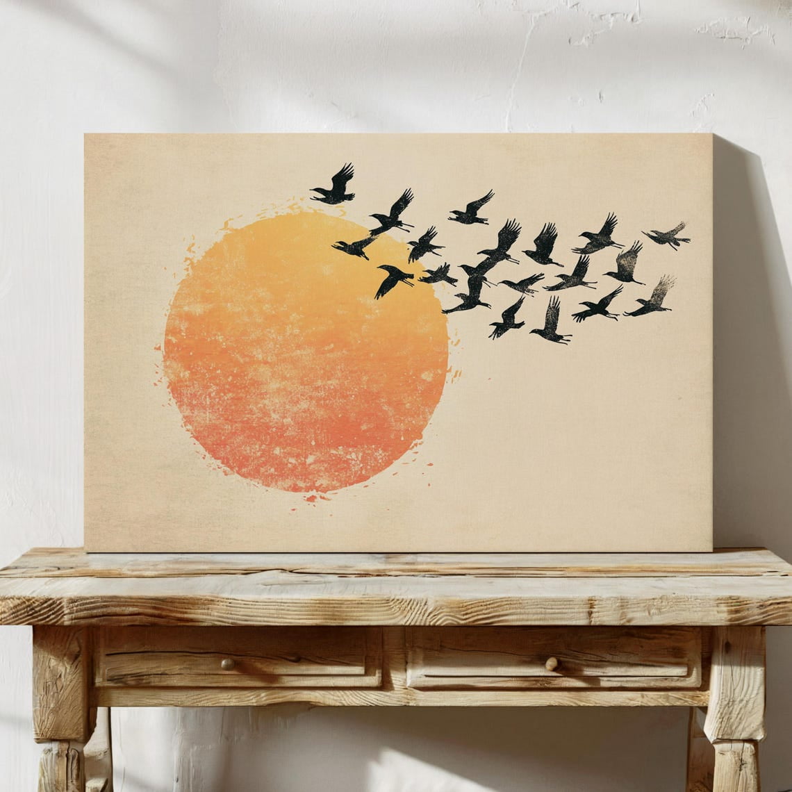 Minimalist Bird Sunset Print, Japanese Style Wall Art, Abstract Nature ...