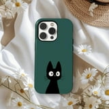 Minimalist Black Cat Simple Green Background Cartoon Animal Case with ...