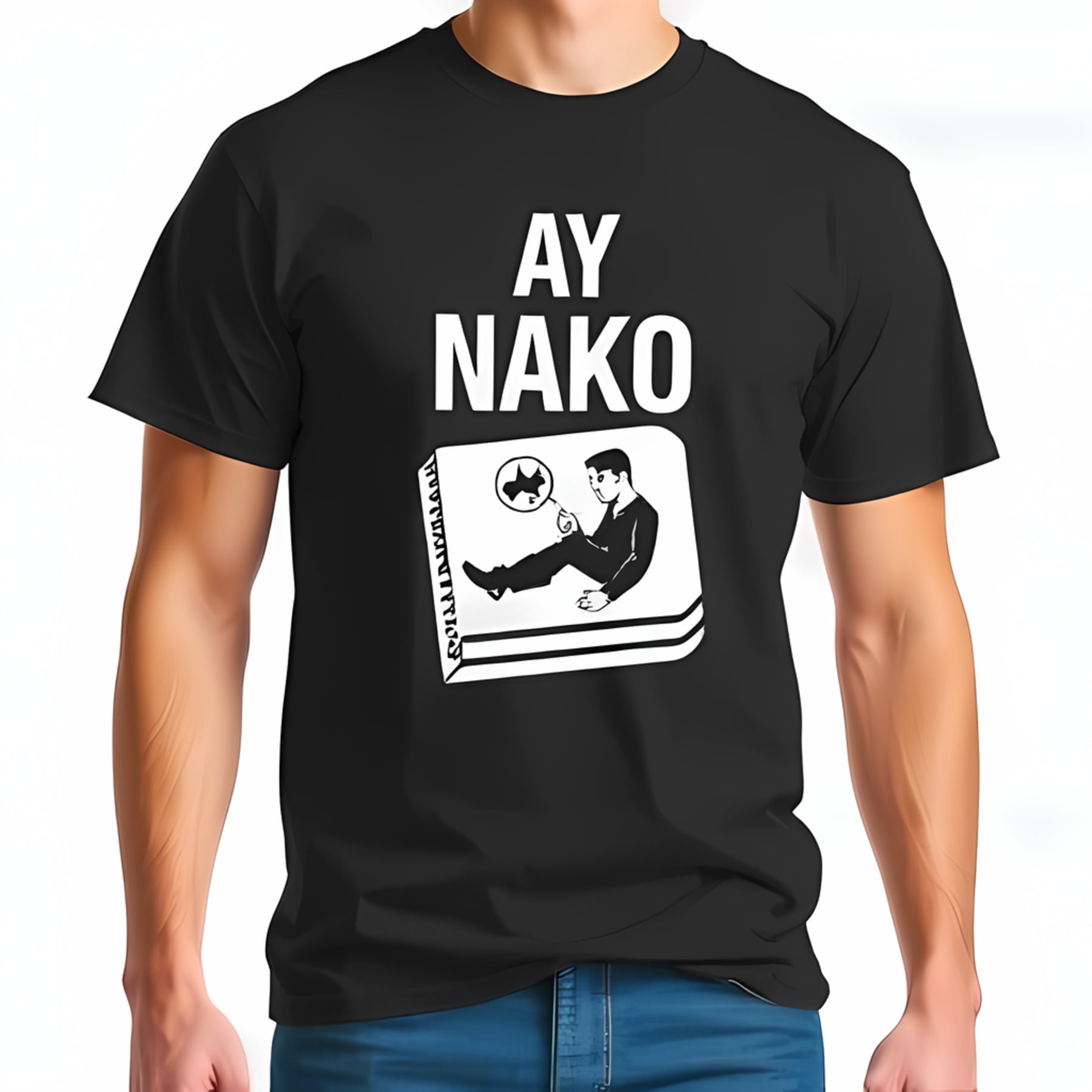 Minimalist Black Cotton Short Sleeve T-Shirt with 'AY NAKO' Graphic and ...