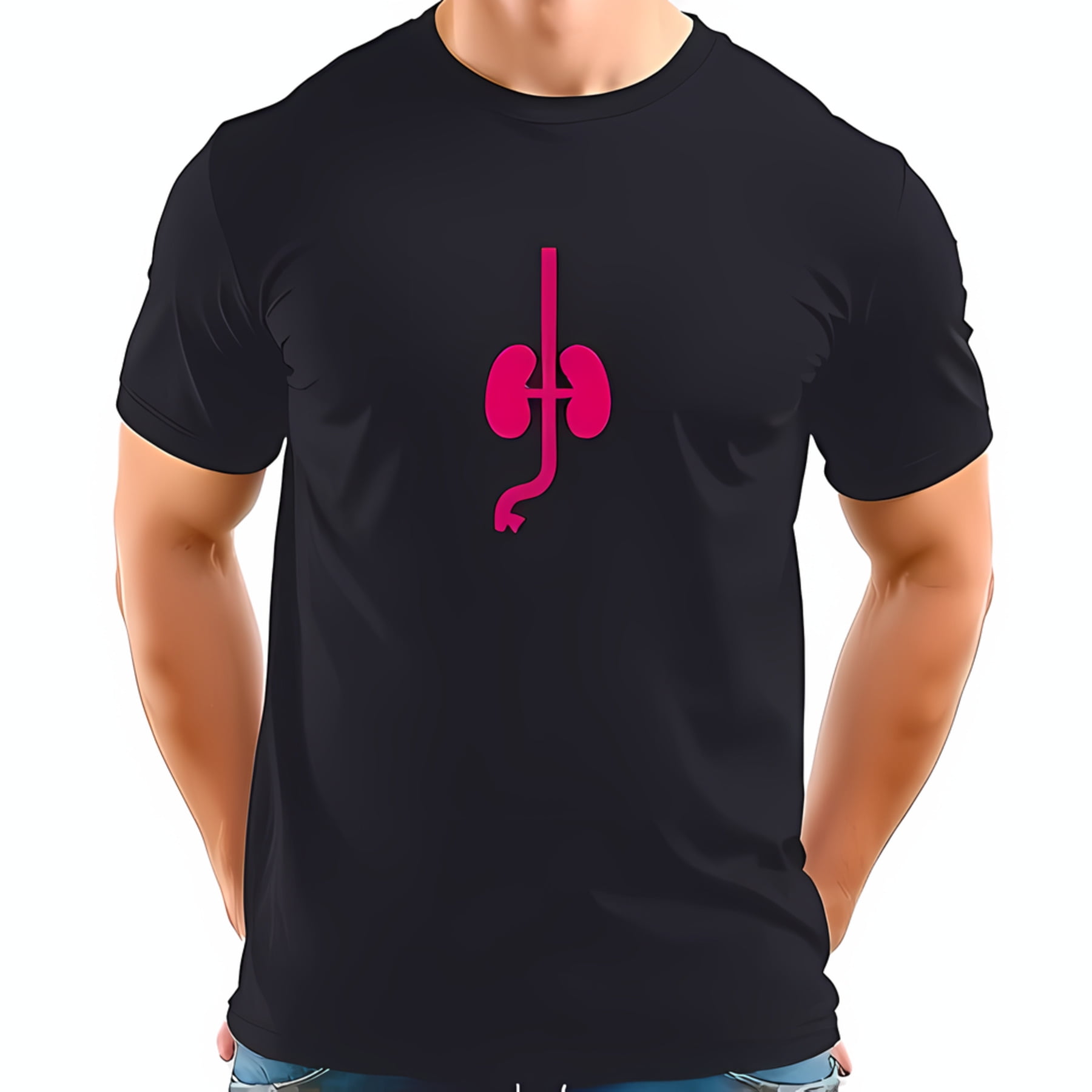 Minimalist Black Cotton Short Sleeve T-Shirt with Hot Pink Human ...