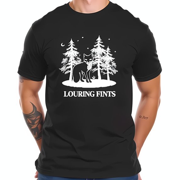 Minimalist Black Cotton Short Sleeve T-Shirt with Stylized Fox ...