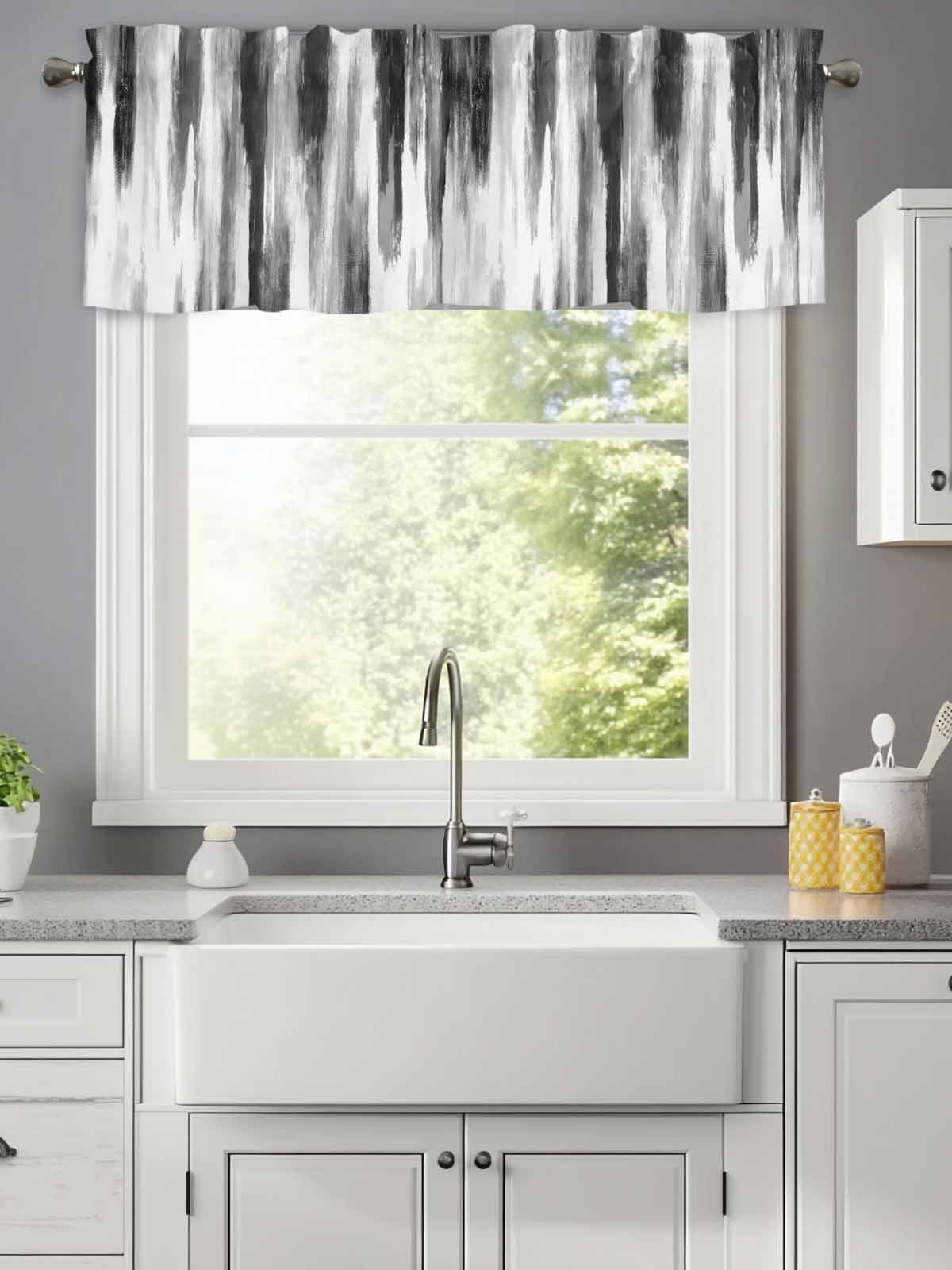 Minimalist Black Gray Texture Valances for Windows,Kitchen Valance Rod ...