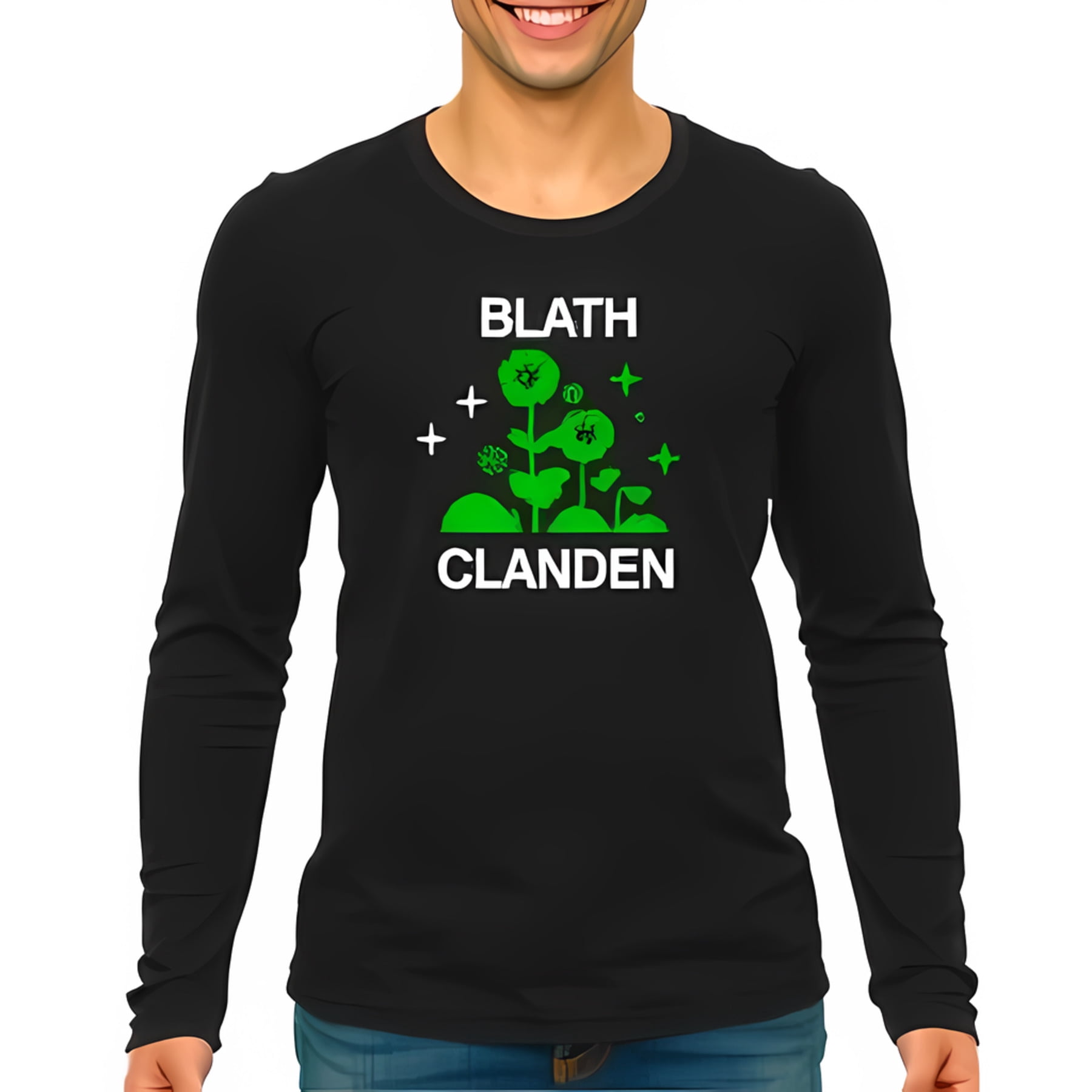 Minimalist Black Long Sleeve T-Shirt with Bright Green Design - "BLATH ...