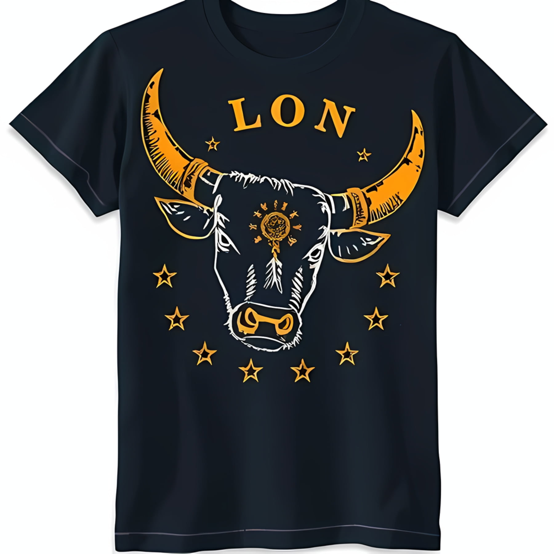 Minimalist Black T-Shirt with Bold Yellow 's Head Graphic & 'LON ...