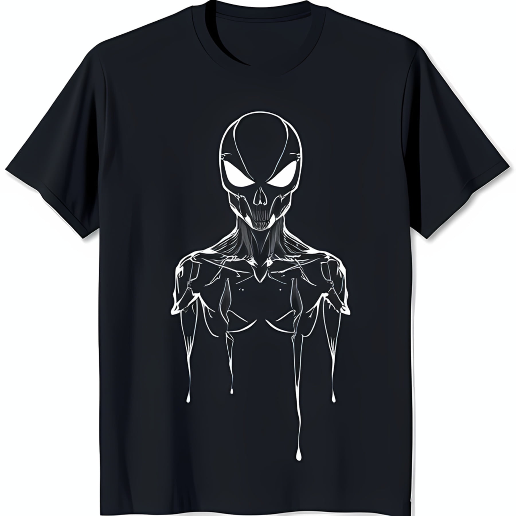 Minimalist Black T-Shirt with Edgy White Outline & Dripping Effect ...
