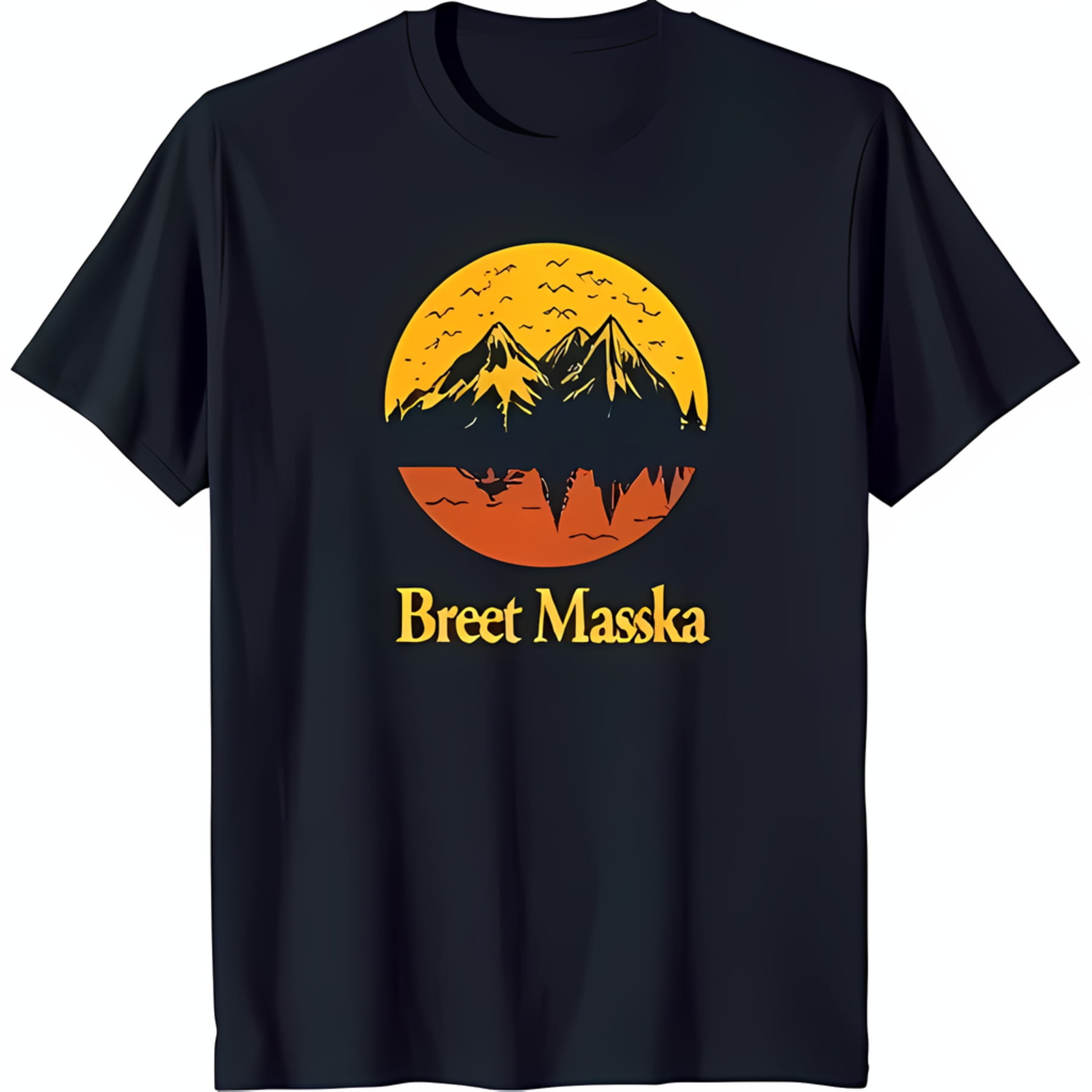 Minimalist Black T-Shirt with Sunset Graphic Mountains & 'Breet Masska ...