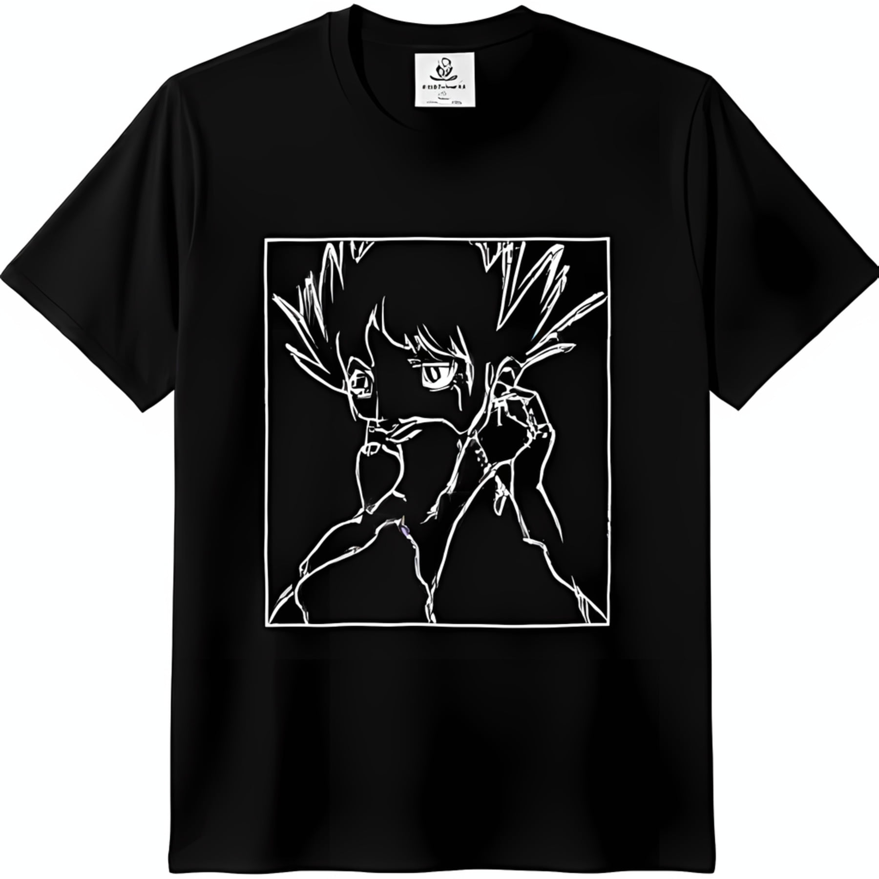 Minimalist Black T-Shirt with Unique White Outline Anime Character ...