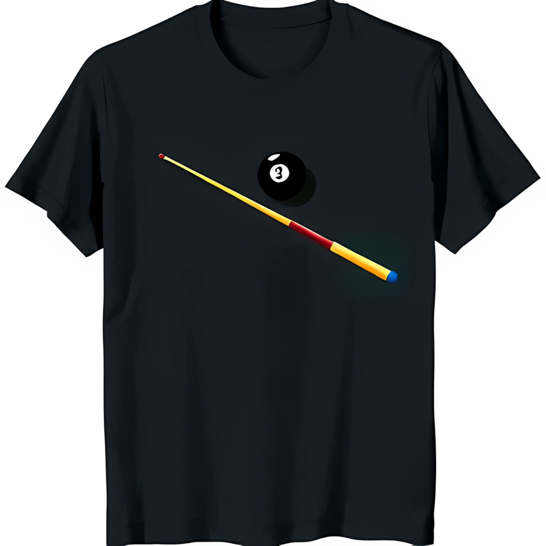 Minimalist Black T-Shirt with Yellow Pool Cue at 8 Ball Design ...