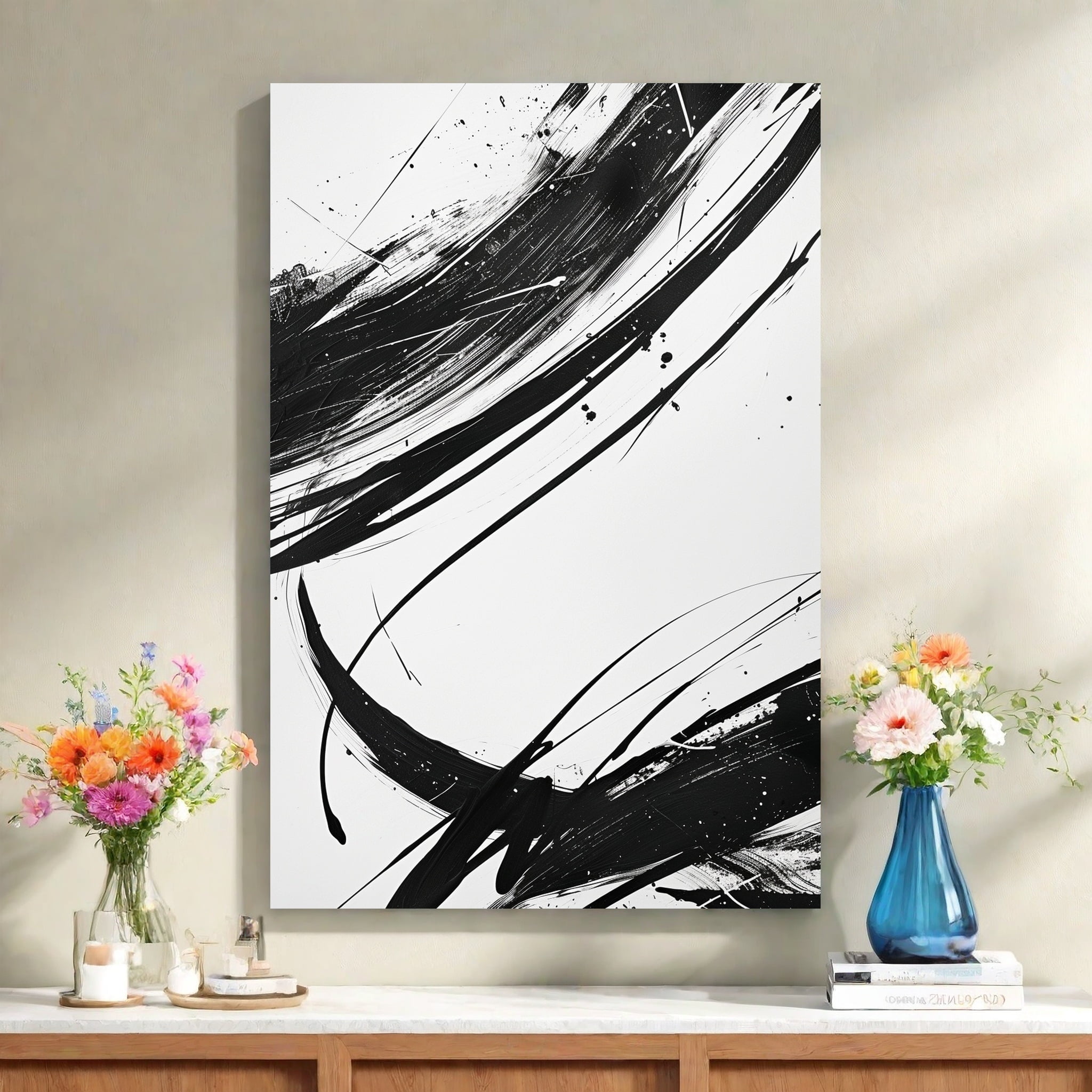 Minimalist Black and White Abstract Art Wall Art (24"× 16")(16"x24 ...