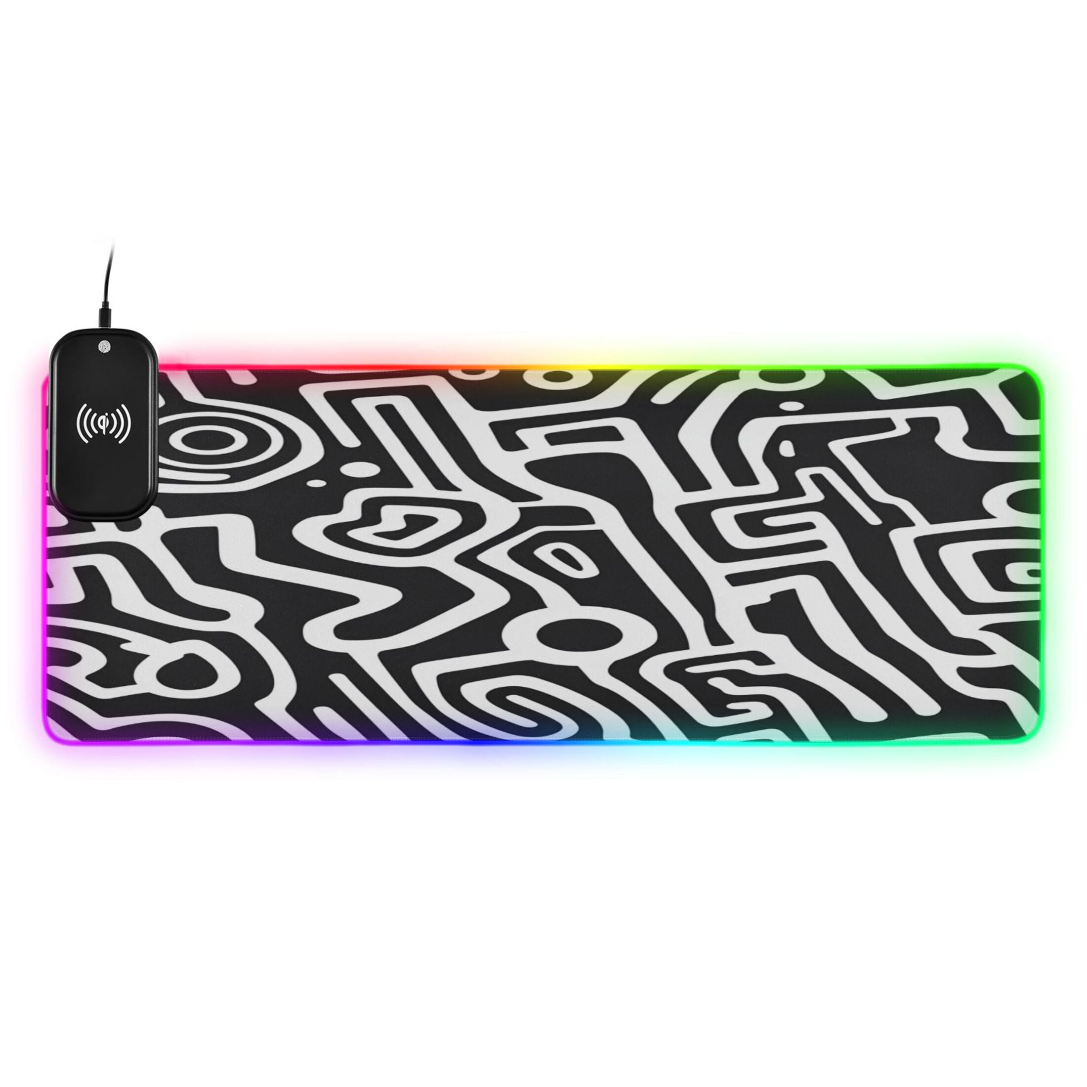 Minimalist Black and White Lines Large RGB Gaming Mouse Pad with Fast ...