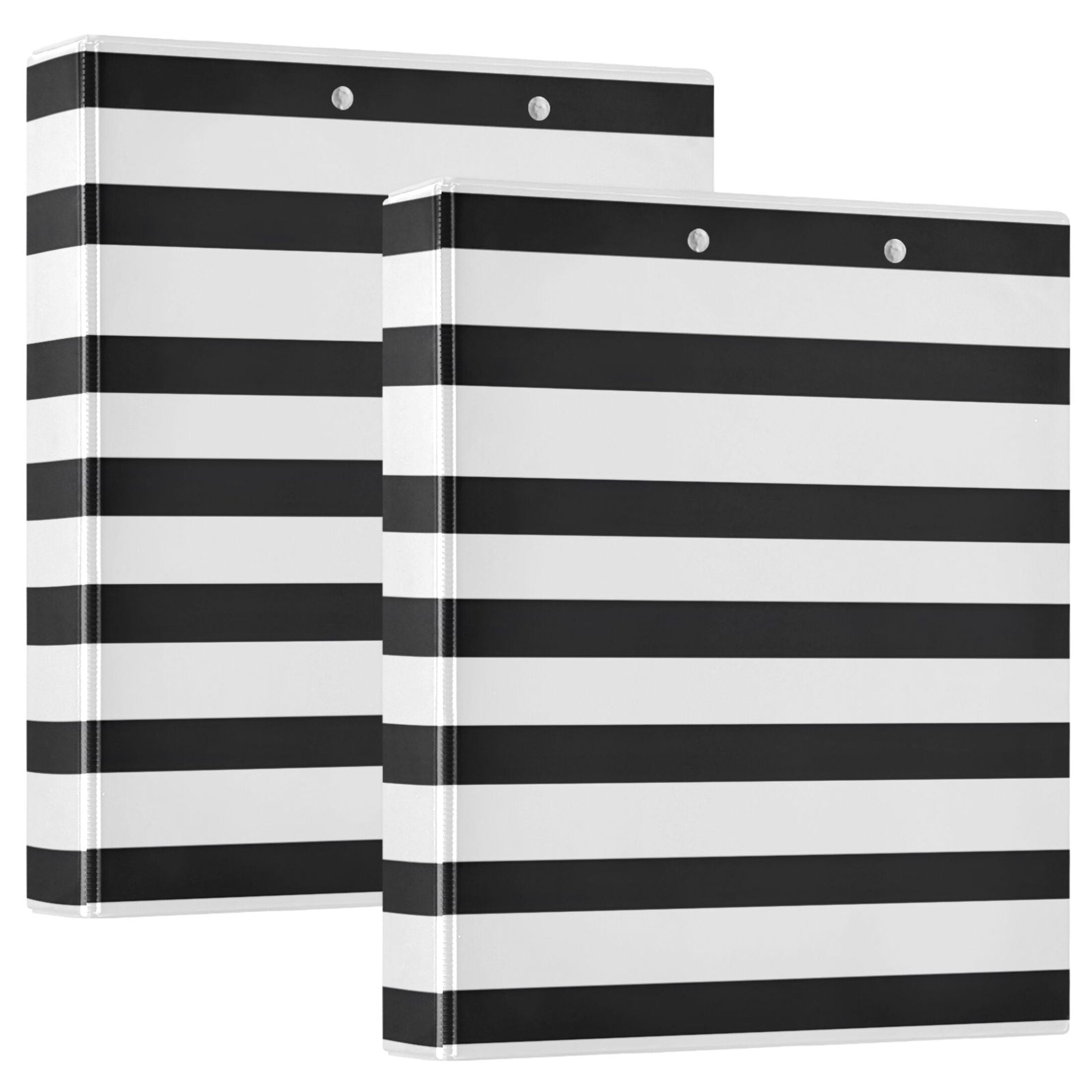 Minimalist Black and White Stripe 12.4x10.6in PVC Round Ring Binders, 2 ...