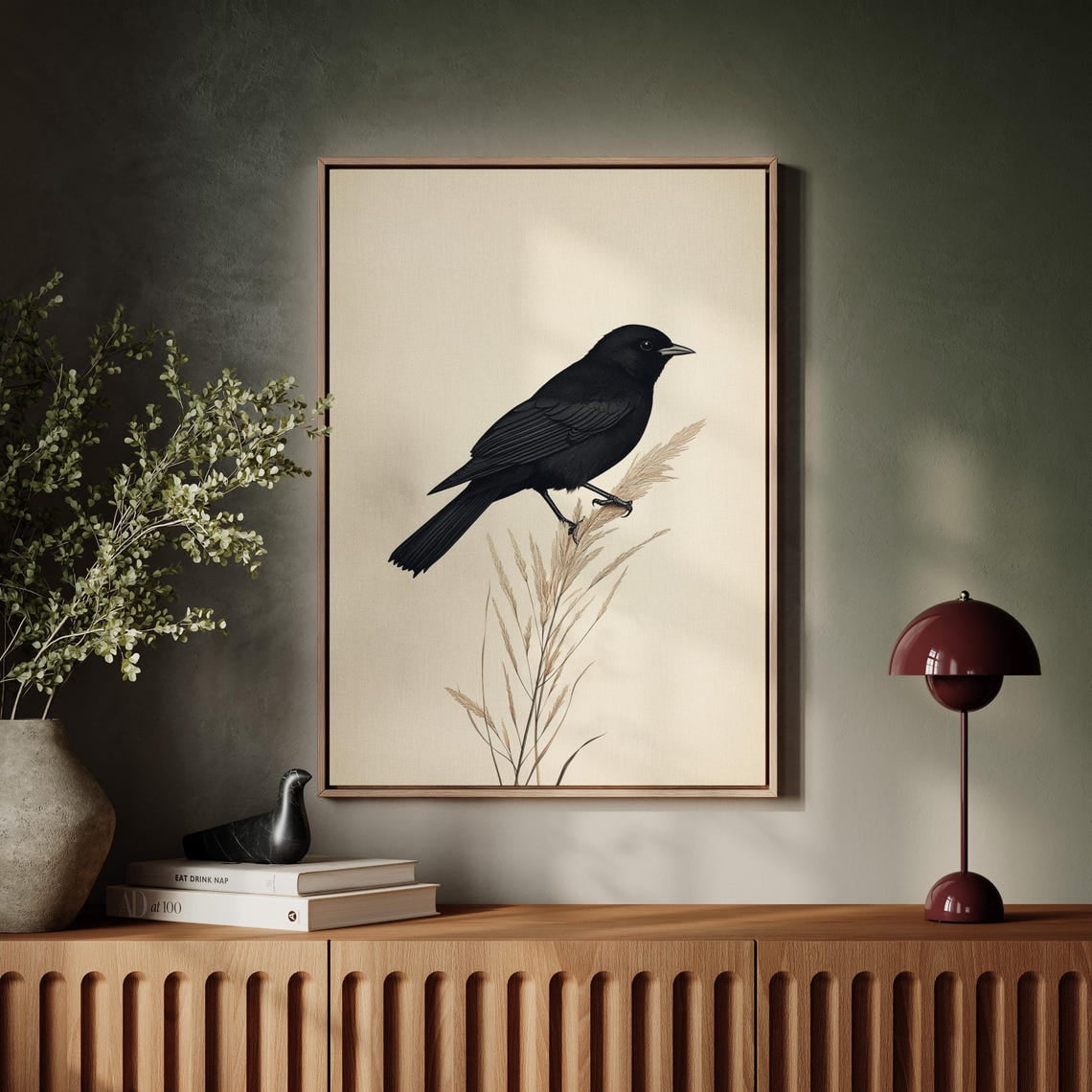 Minimalist Blackbird Botanical Vintage Nature Art Neutral Bird Wall ...