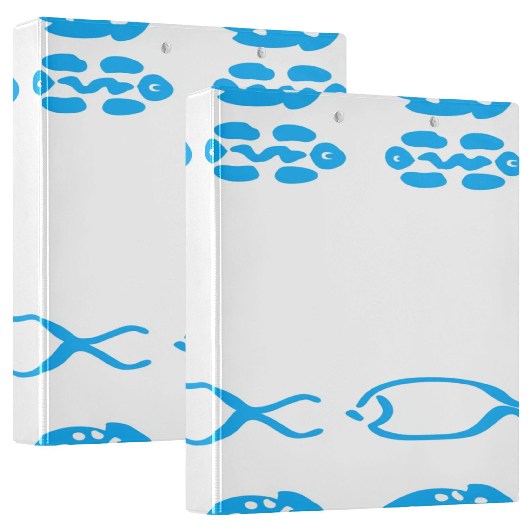 Minimalist Blue Fish Design 12.4x10.6in PVC Round Ring Binders, 2-Pack ...