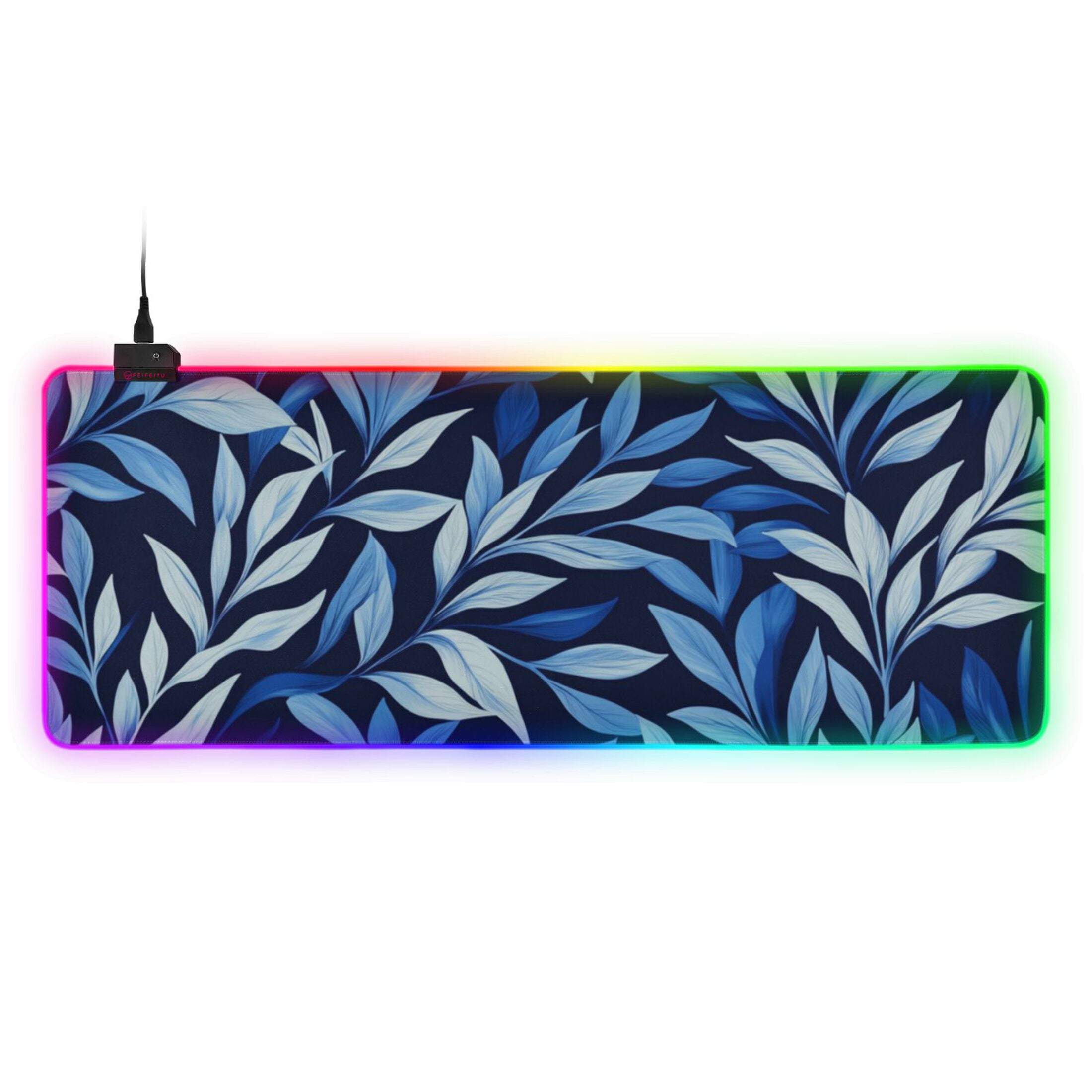 Minimalist Blue Leaf Blackground RGB Gaming Mouse Pad Large Keyboard ...