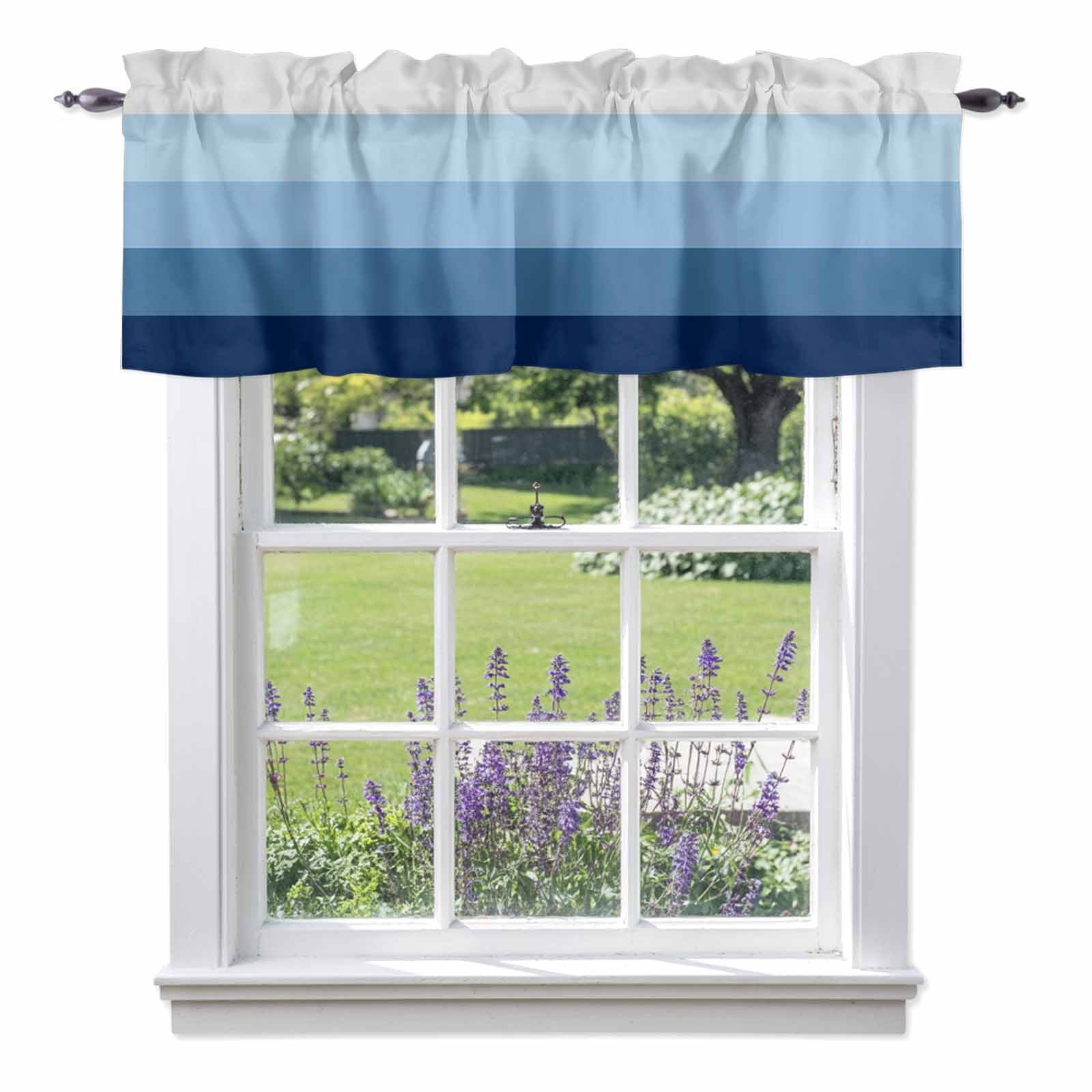 Minimalist Blue White Ombre Stripe Valances for Windows,Rod Pocket ...