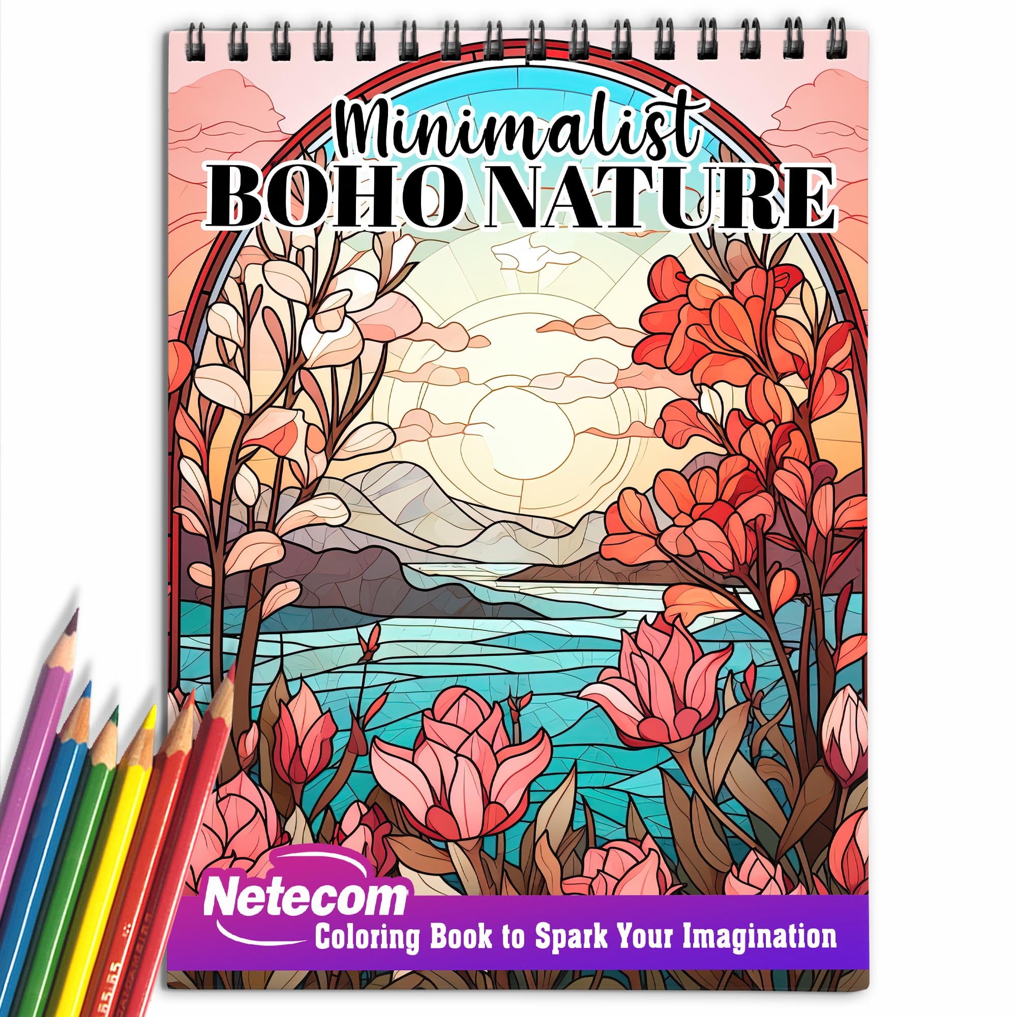 Minimalist Boho Nature Spiral Bound Coloring Book, Embark on a Peaceful ...