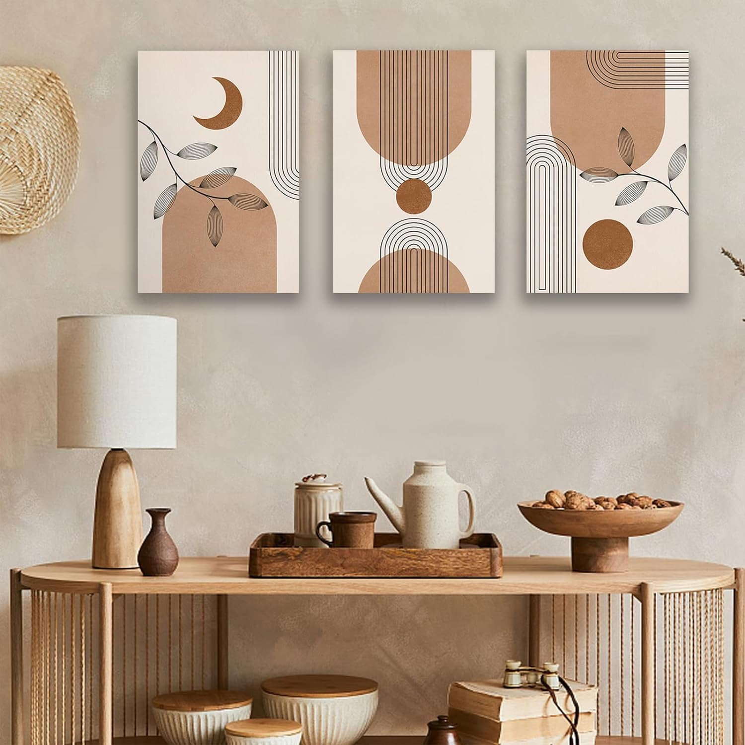 Minimalist Boho Wall Art Set of 3 Artwork Set of Framed Canvas Painting ...