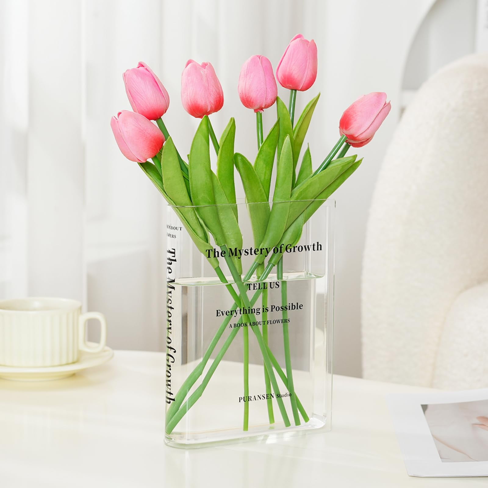 Minimalist Bookend Vase for Flowers, Clear Acrylic Home Office Decor ...