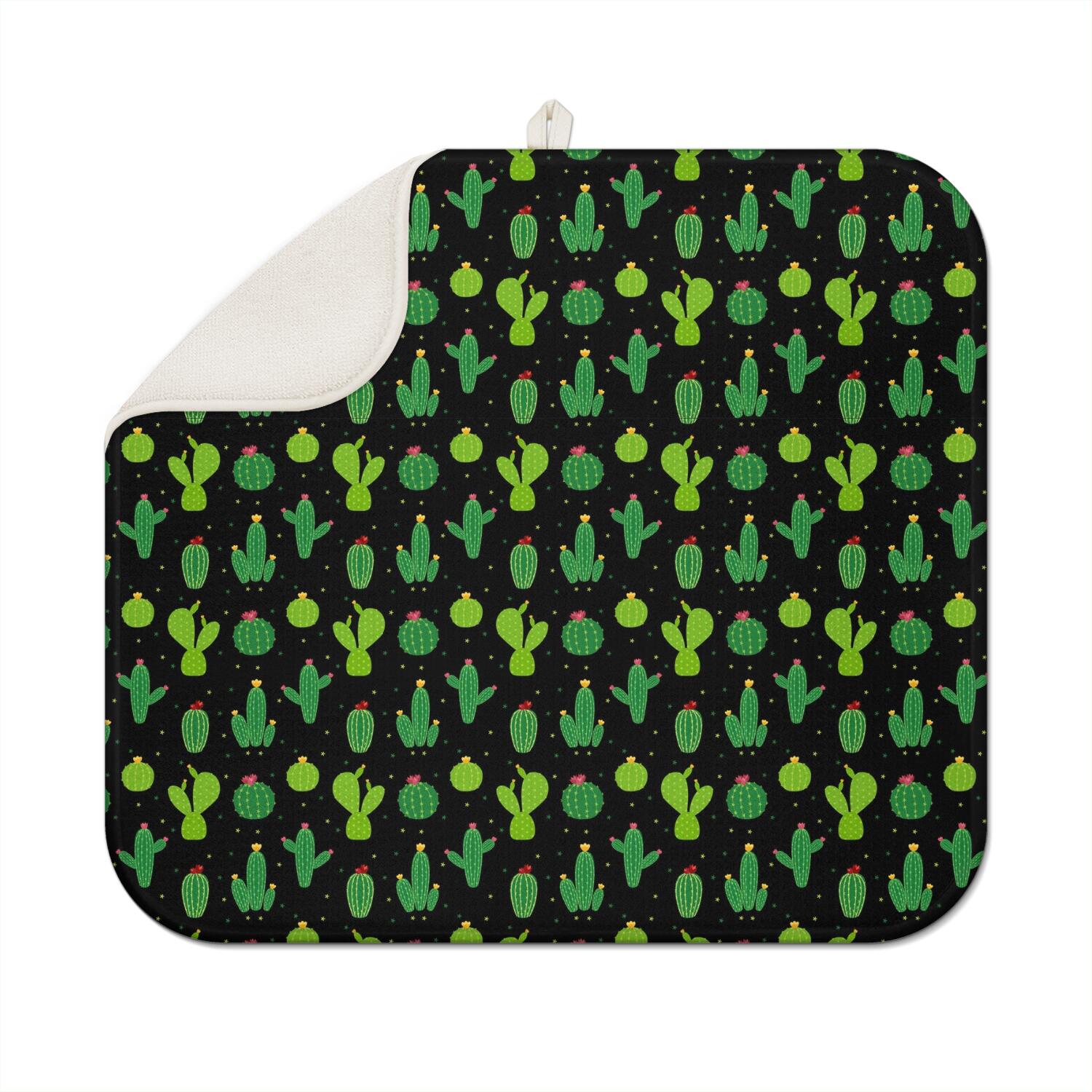 Minimalist Botanical Cactus Dish Drying Mat – Retro Desert Succulent ...