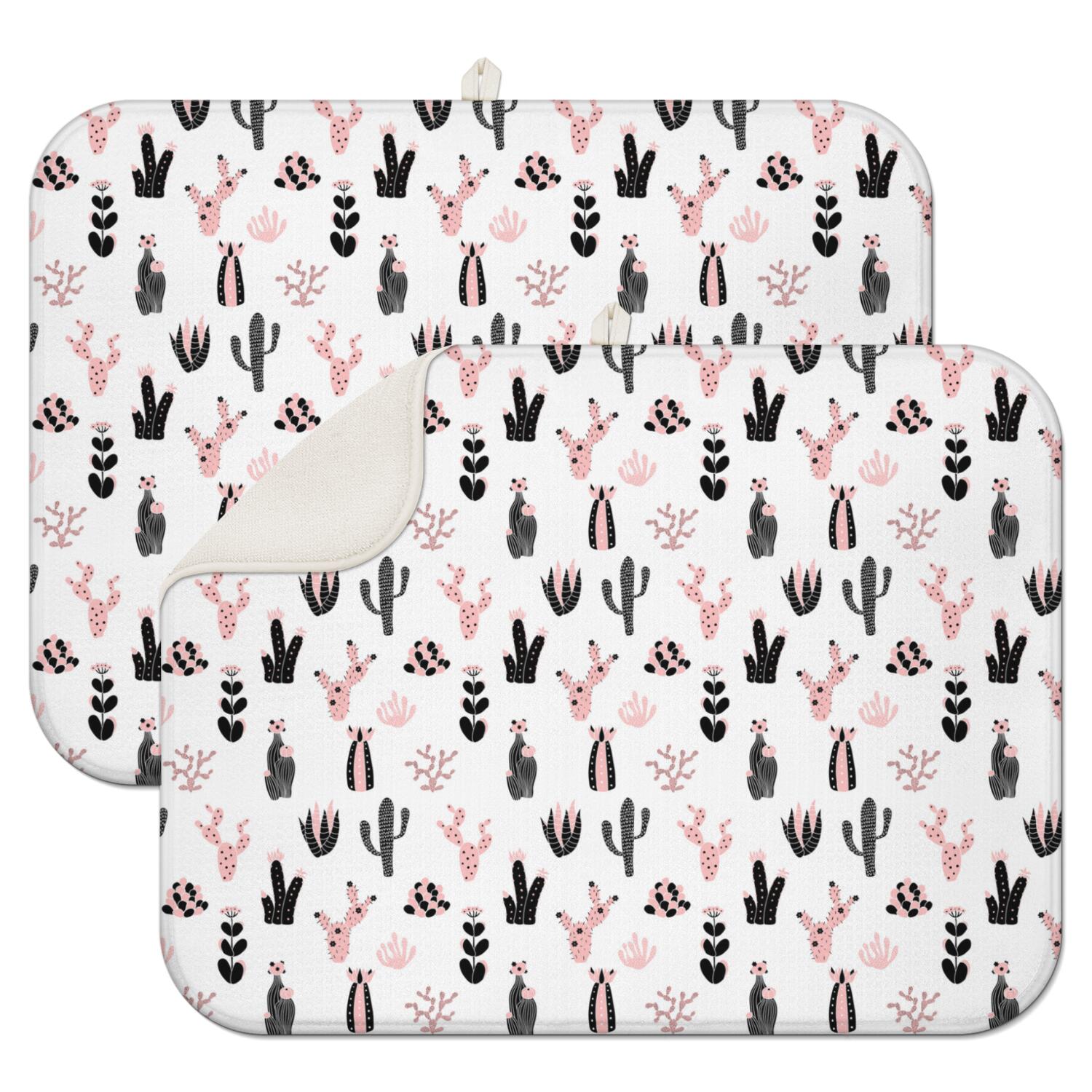 Minimalist Botanical Cactus Dish Drying Mat – Retro Desert Succulent ...