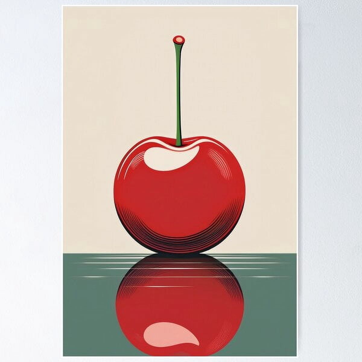 Minimalist Bright Red Cherry Abstract Art Poster Wall Art, Modern Wall ...