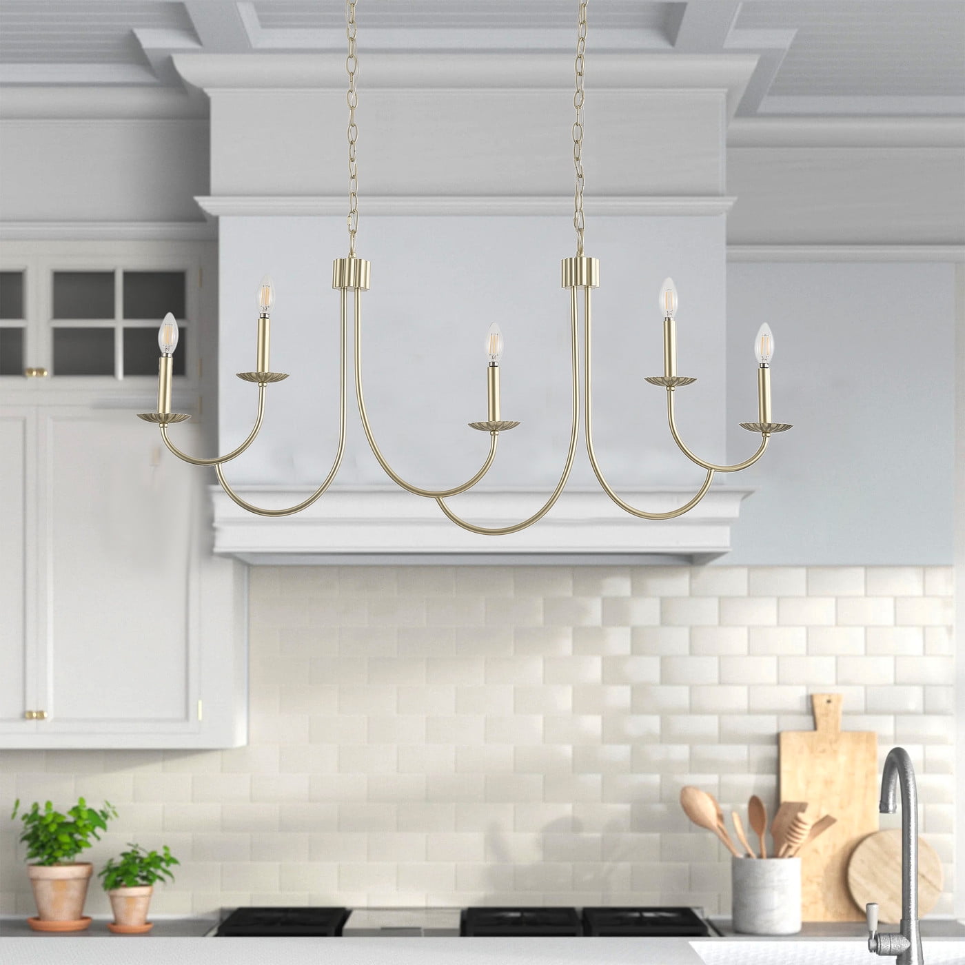 Minimalist Brushed Gold Pendant Light, Modern 5-Light Hanging Ceiling ...