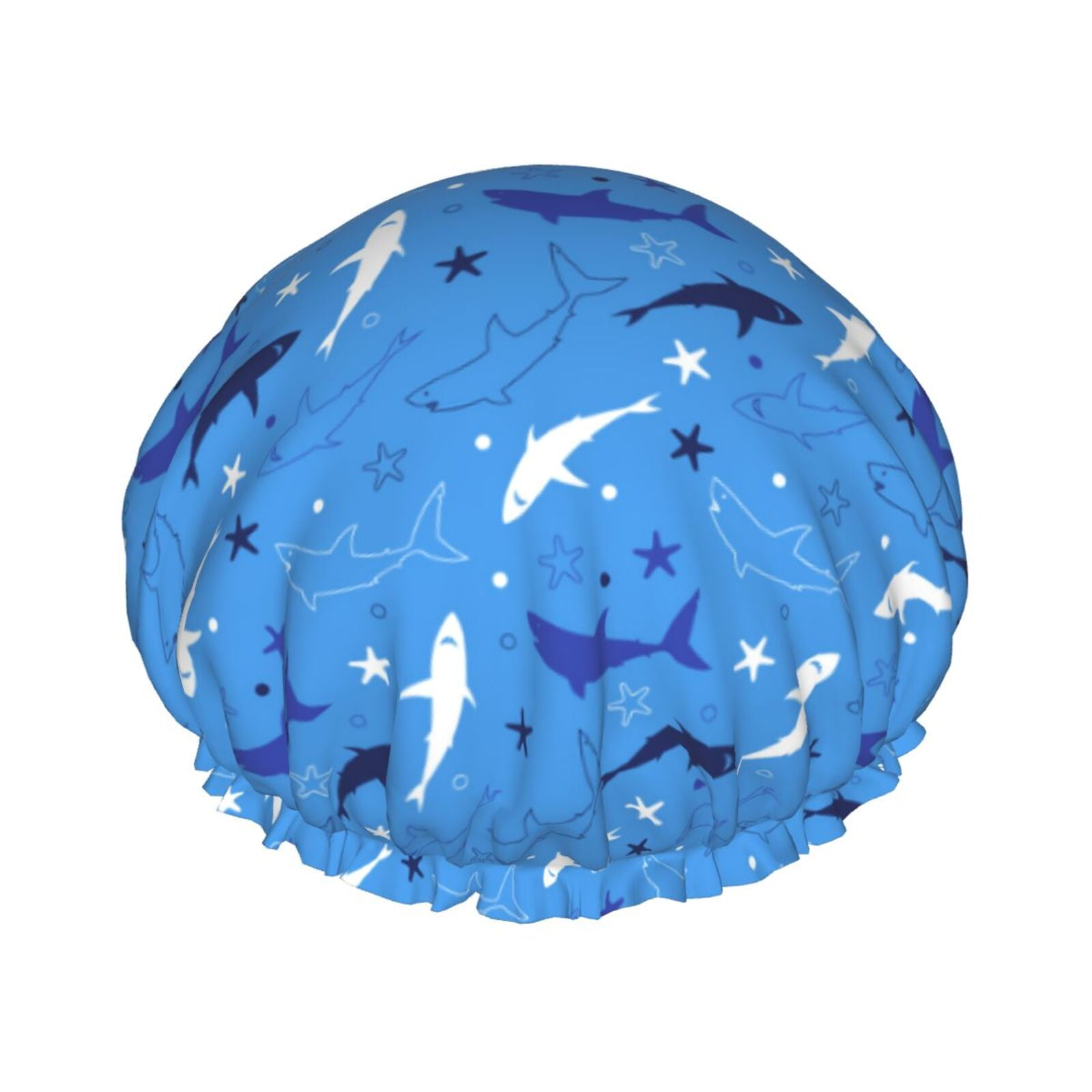 Minimalist Cartoon Cute Shark Shower Cap for Women, Double Waterproof ...