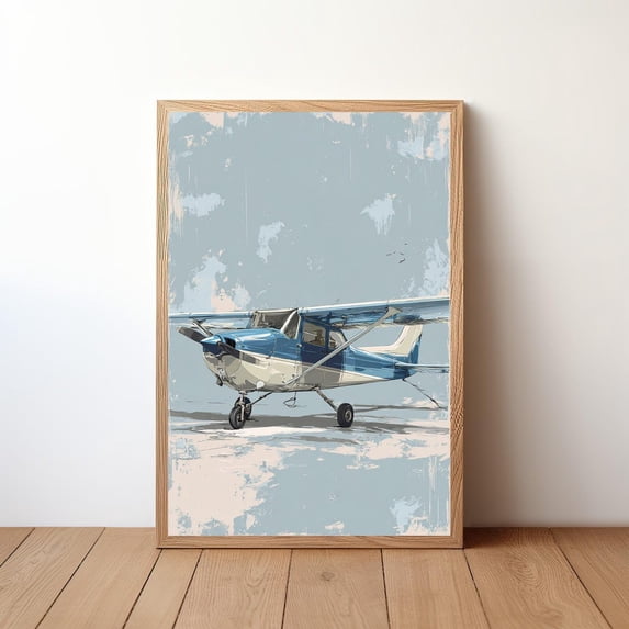 Minimalist Cessna Plane Modern Aviation Wall Art Small Aircraft in Sky ...