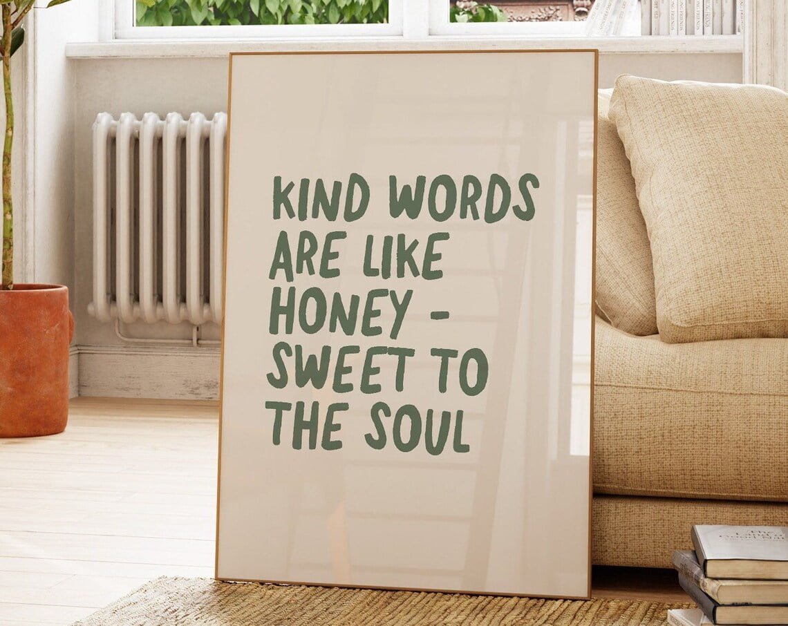 Minimalist Christian Kind Words Are Like Honey Typography Sage Green ...