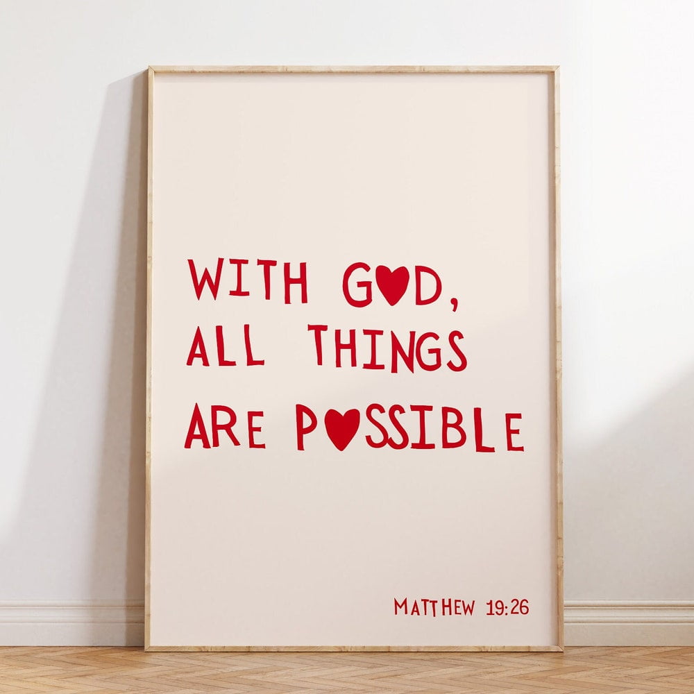 Minimalist Christian Wall Art Bible Scripture Poster With God All Things Are Possible Art Print ...
