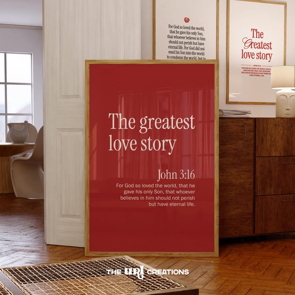Minimalist Christian Wall Art Red, Bible Verse Poster, John 3:16 Wall ...