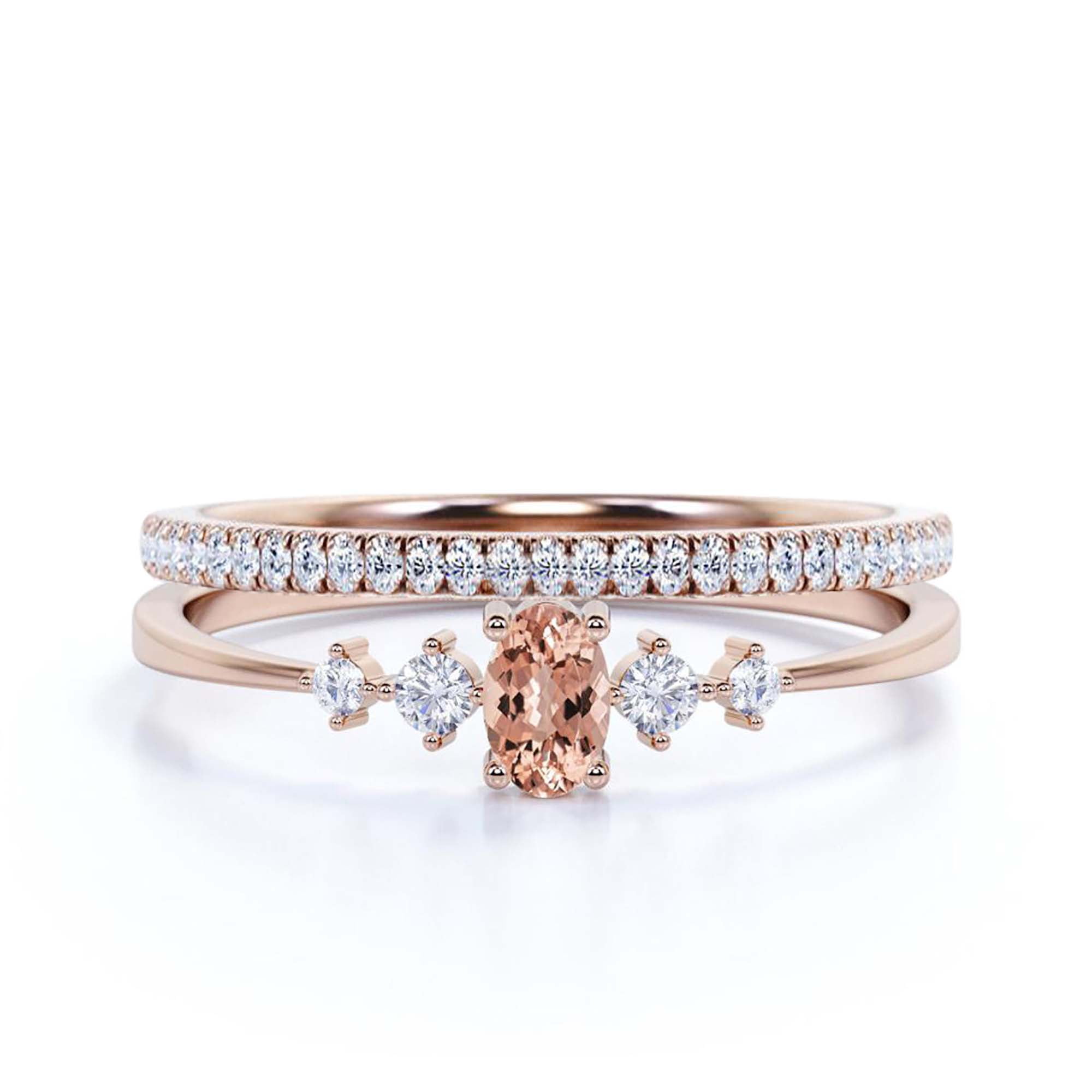 Minimalist Classic 1.15 Carat Oval Cut Morganite And Diamond Moissanite ...