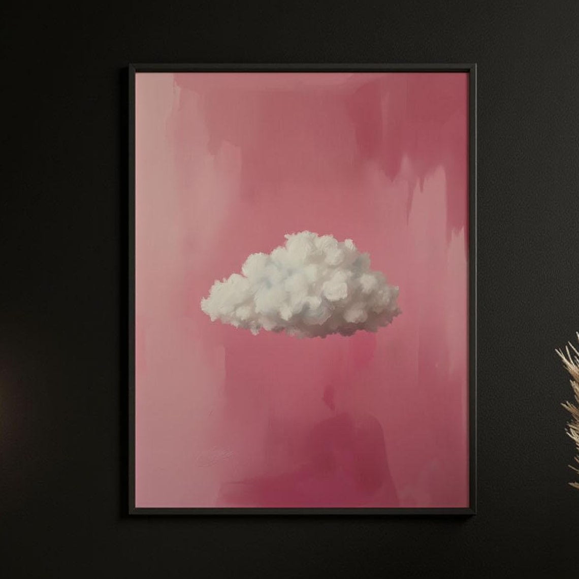 Minimalist Cloud Art, Dreamy White Cloud On Pink Background, Modern ...