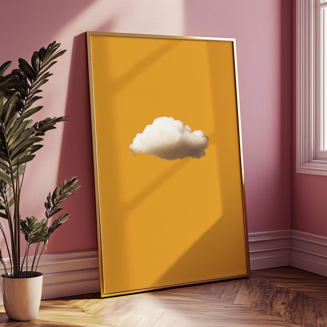 Minimalist Cloud Wall Art Print, Dreamy Orange Background Poster ...