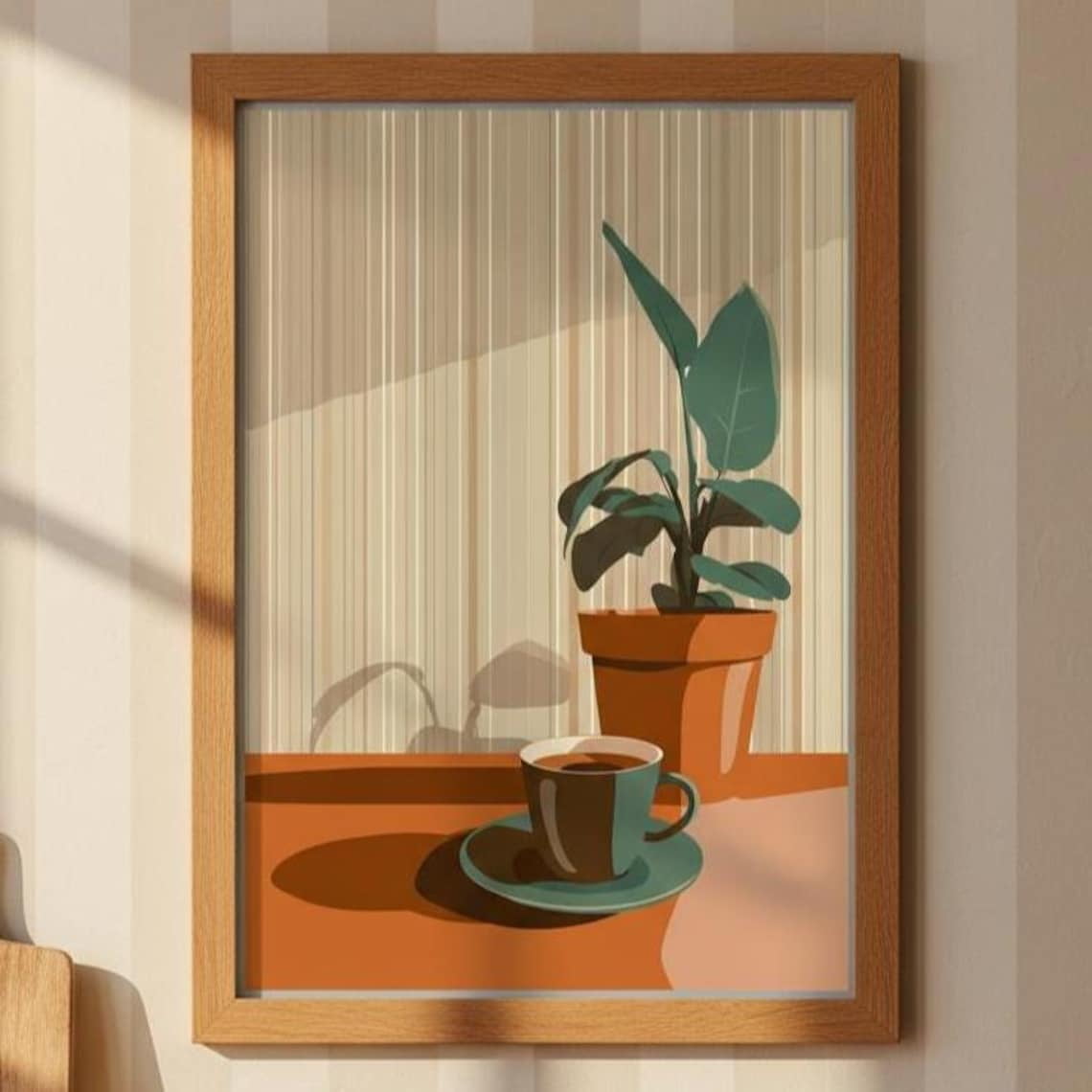 Minimalist Coffee & Plant Wall Art Print | Earthy Kitchen Decor ...