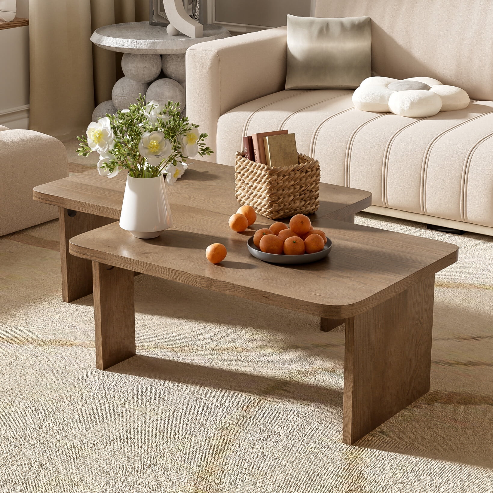 Minimalist Coffee Table Set, Wood Rectangle Coffee Table with Splicing ...