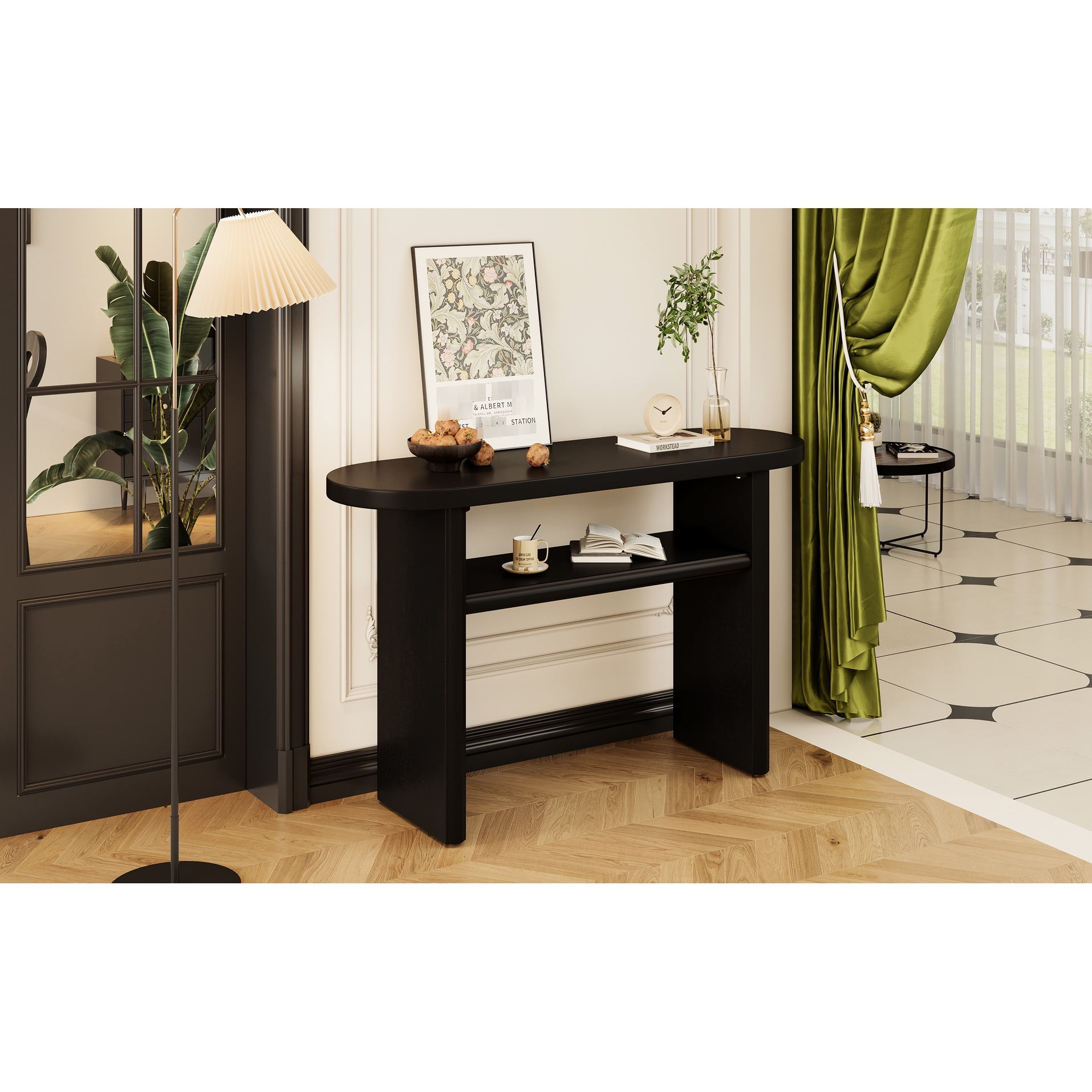 Minimalist Console Table In Black, Stable Construction For Living Space ...