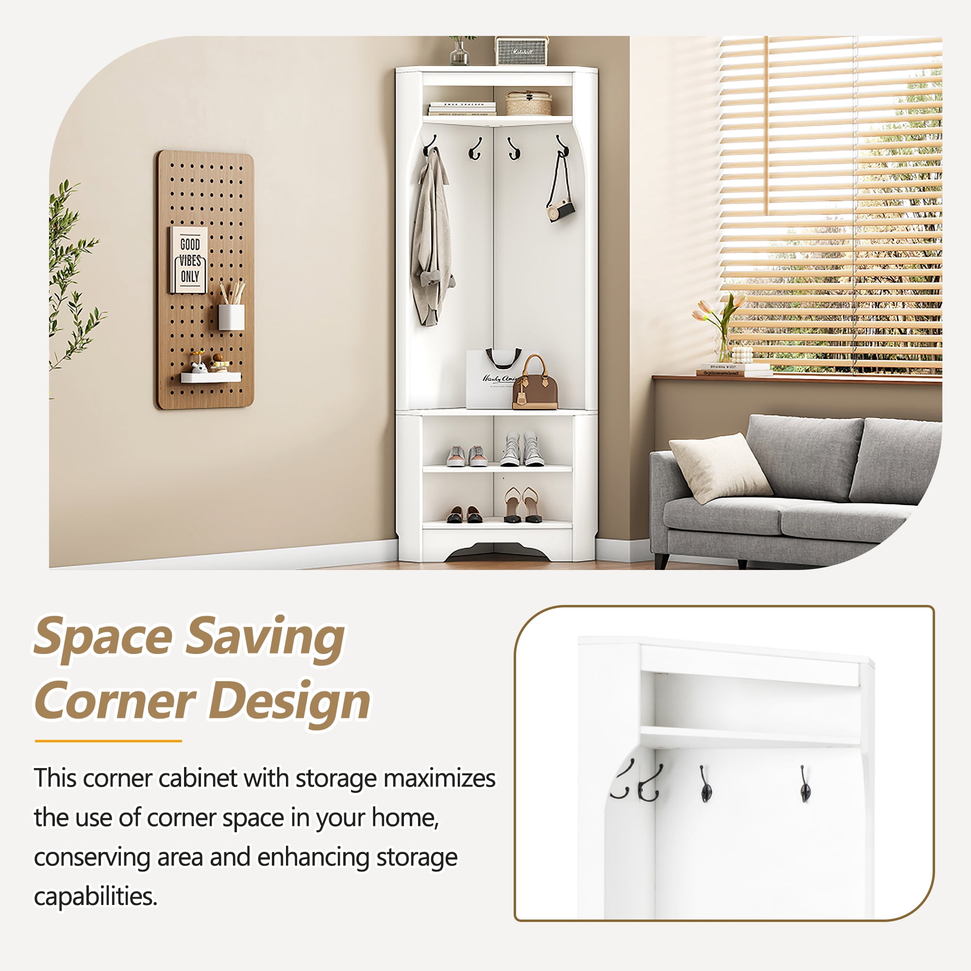 Minimalist Corner Hall Tree with Shoe Bench, Versatile Entryway Coat ...
