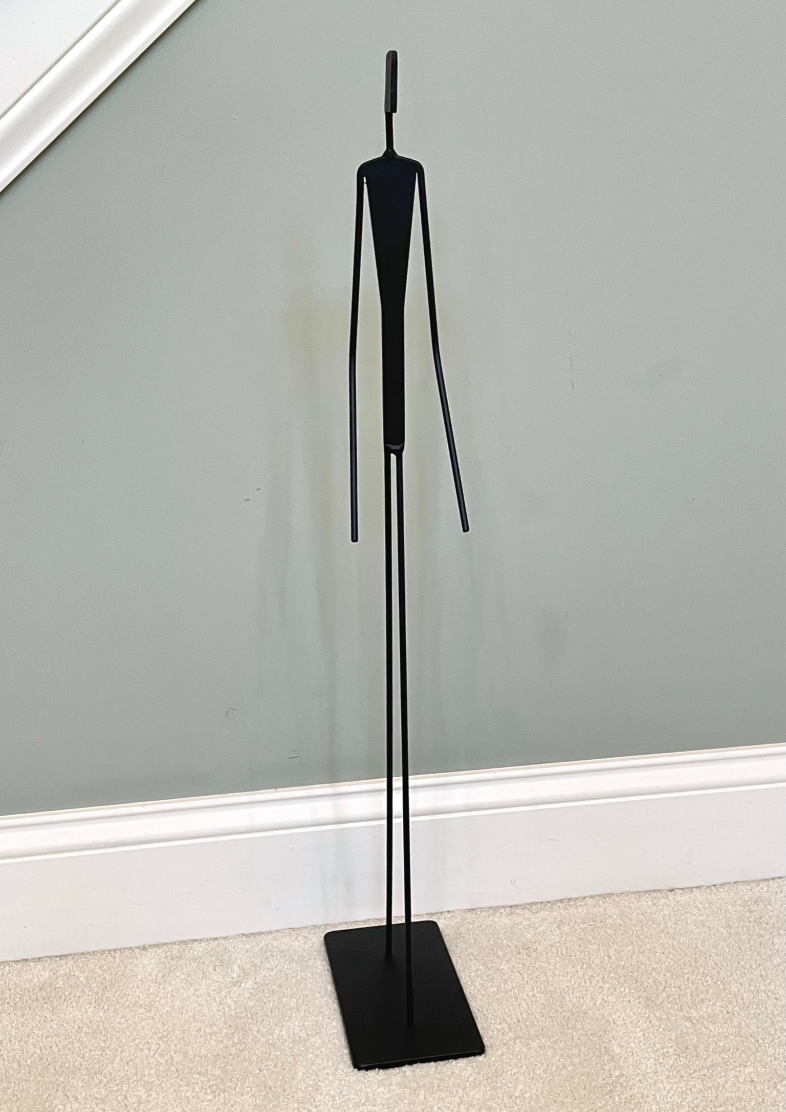 Minimalist, Curious, Thin Man Metal Statue/Figure on Handsome Wood Base ...