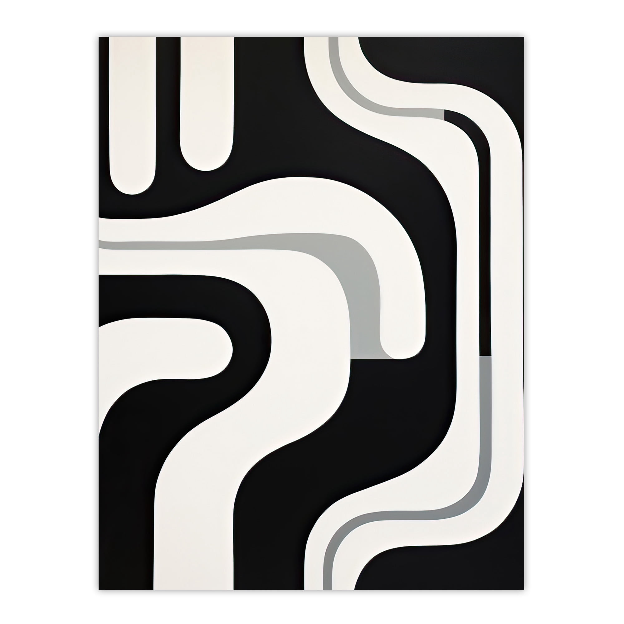 Minimalist Curves and Shapes Abstract Artwork Black and White Geometric ...